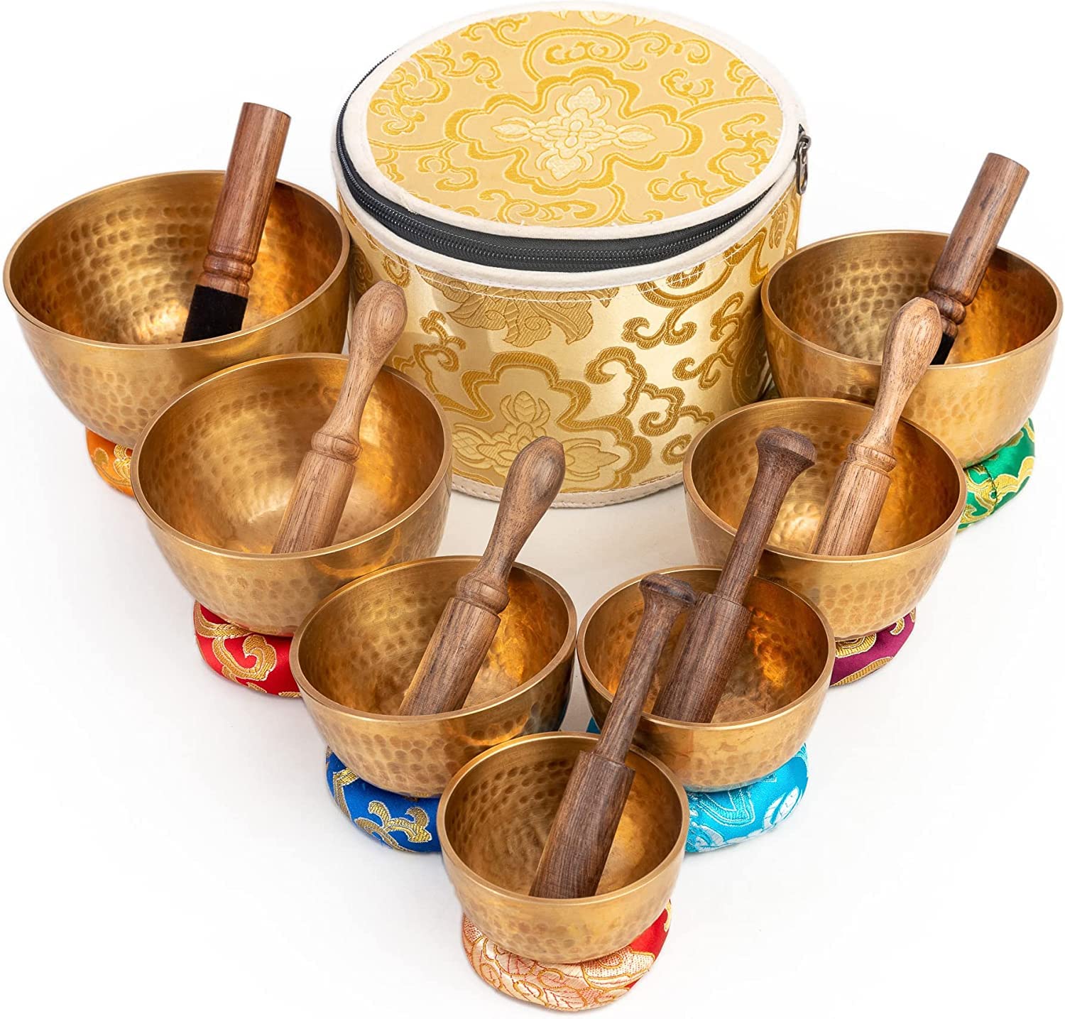 Tibetan Singing Bowls Set Of 7 for Meditation Mindfulness with Carry Box by Himalayan Bazaar
