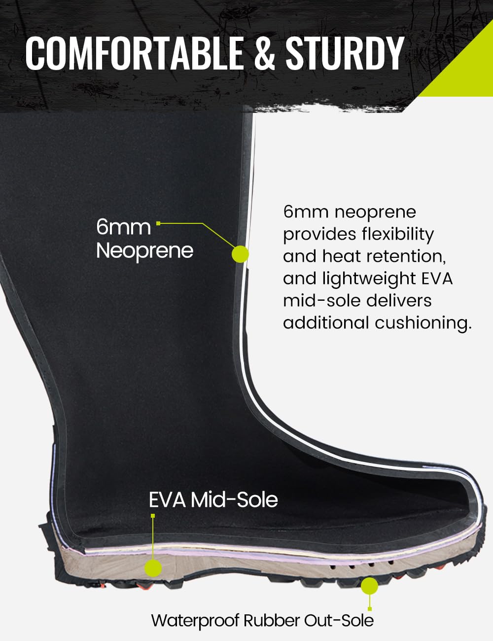 TIDEWE Hunting Boot for Men, 400g Insulated Waterproof Durable 16" Men's Hunting Boot, 6mm Neoprene and Rubber Outdoor Boot US Size 9