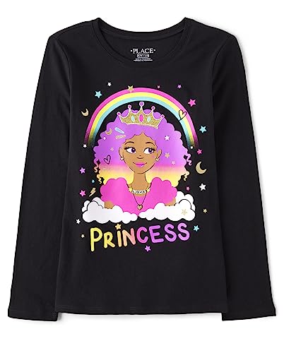 The Children's Place Girl Power Long Sleeve Graphic T-Shirts, Rainbow Princess, Medium