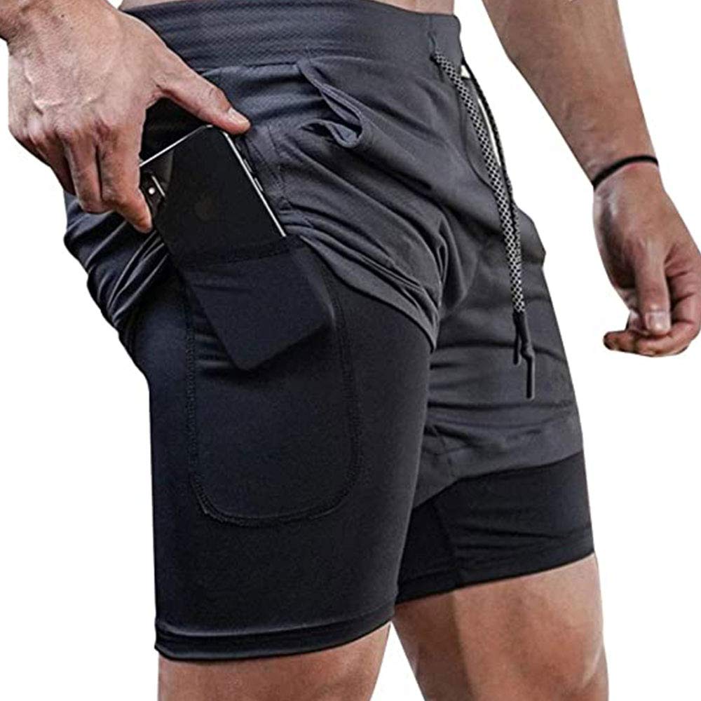 Surenow Mens Running Shorts,Workout Running Shorts for Men,2-in-1 Stealth Shorts, 7-Inch Gym Yoga Outdoor Sports Shorts Grey