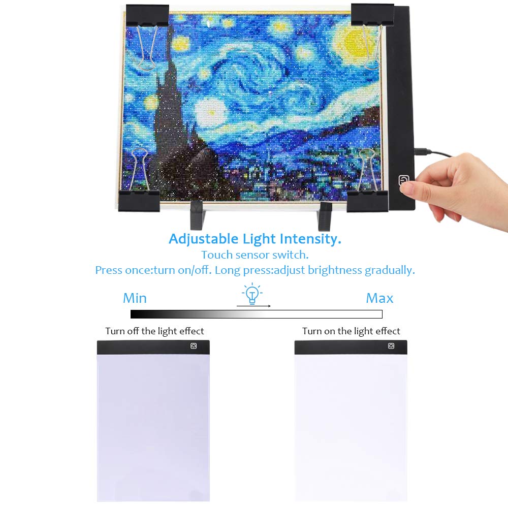 SGHUO Diamond Painting A4 LED Light Box and Tools Set, with A4 LED Light Pad, Stand Holder, Clips, Diamond Painting Roller, Diamond Painting Boxes and Diamond Painting Tools, 37pcs