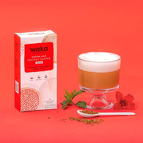 Waka Quality Instant Coffee β Decaffeinated Medium Roast β Arabica Beans & Freeze Dried β 8 Packets for Hot or Iced Premium Instant Coffee