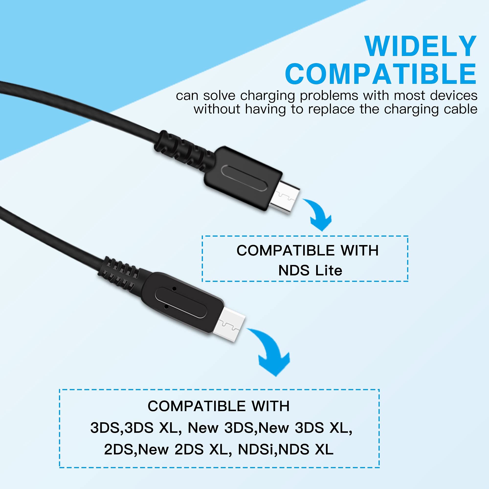 Xahpower 2Pack 2 in 1 USB Charger Cable Cord for Nintendo DS Lite, New 3DS(XL/LL), New 3DS, 3DS(XL/LL), 3DS, New 2DS(XL/LL), 2DS, DSi(XL/LL), DSi