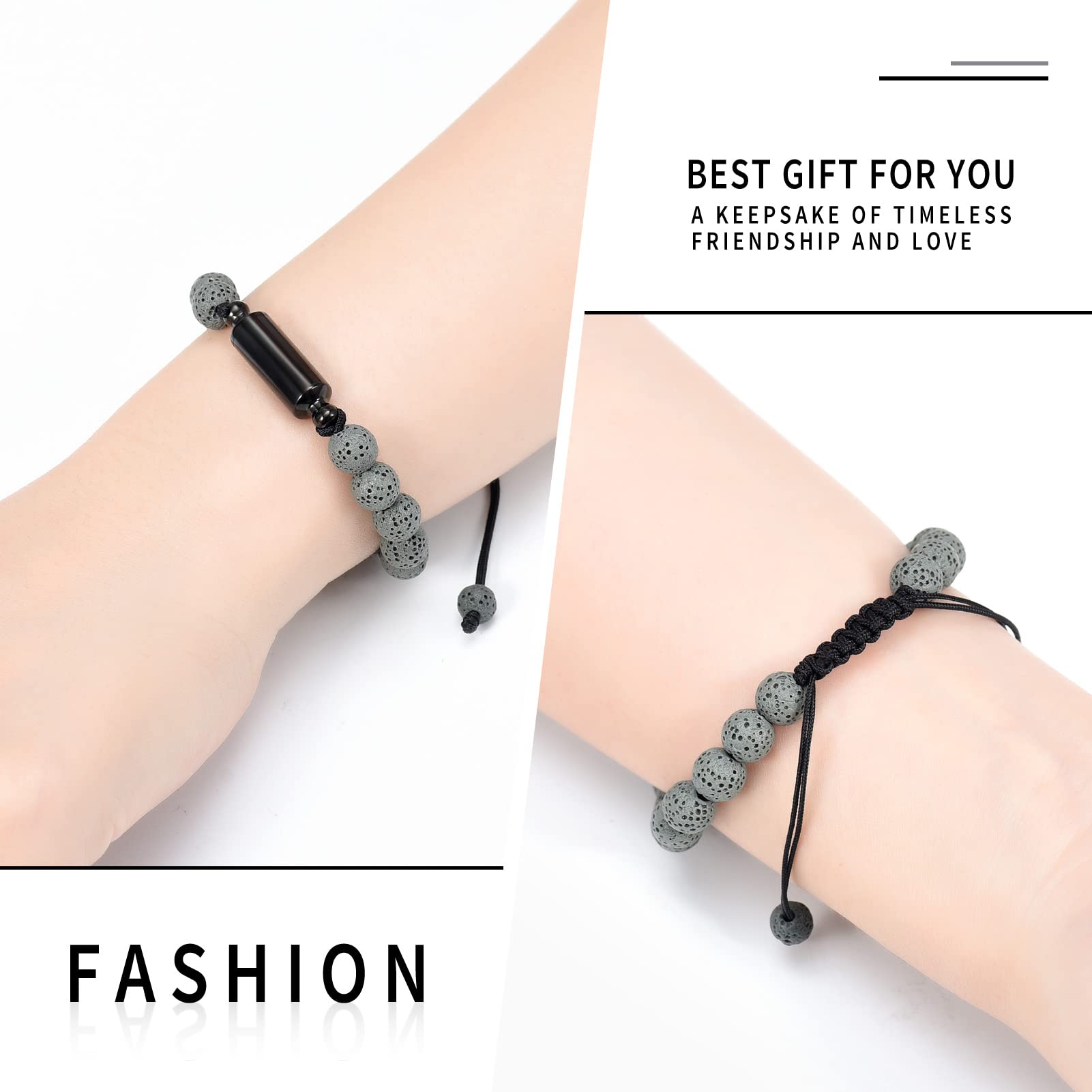 shajwo Cylinder Urn Bracelet for Ashes for Women Men Cremation Jewelry Memorial Keepsake Adjustable Lava Bracelet,Gray