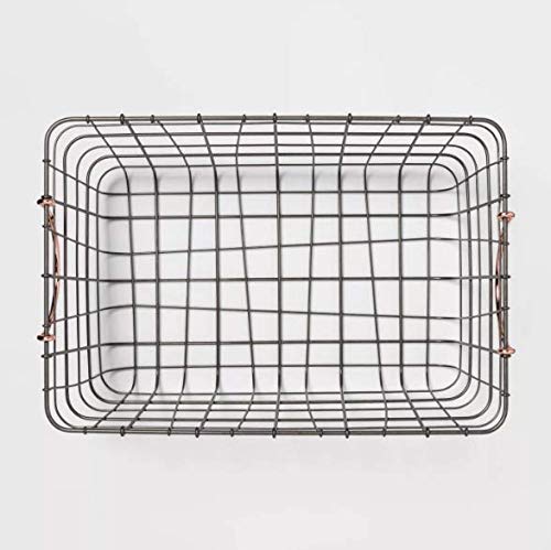 Threshold Milk Crate Wire Baskets - Antique Pewter with Copper Colored Handles (Medium Tapered)