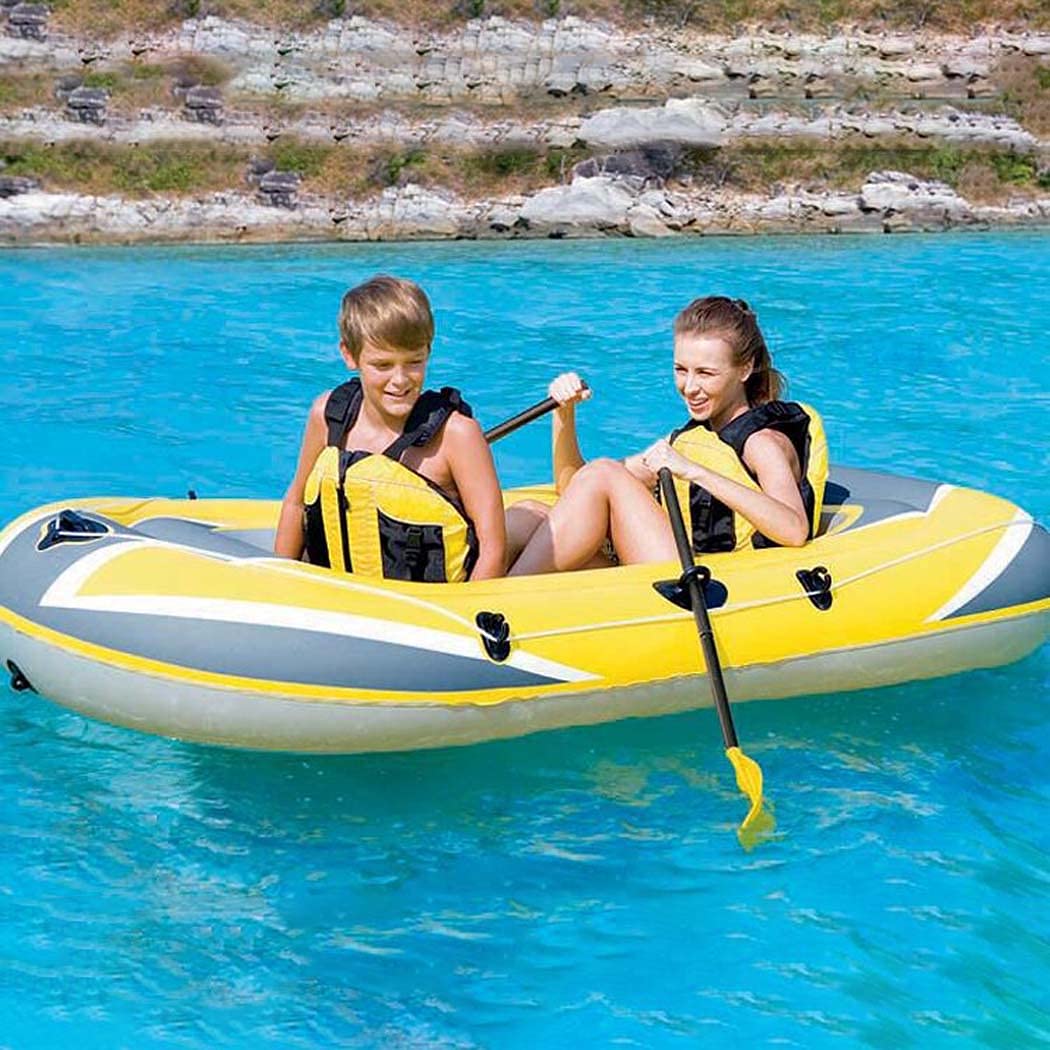 WSHZ Tandem Kayak, 7 FT Raft Inflatable Kayak,with 46-Inch Oars and Air Pump Kayak Inflatable Set,for Angler, Includes Paddle, Hard Mounting Points, Bungee Storage