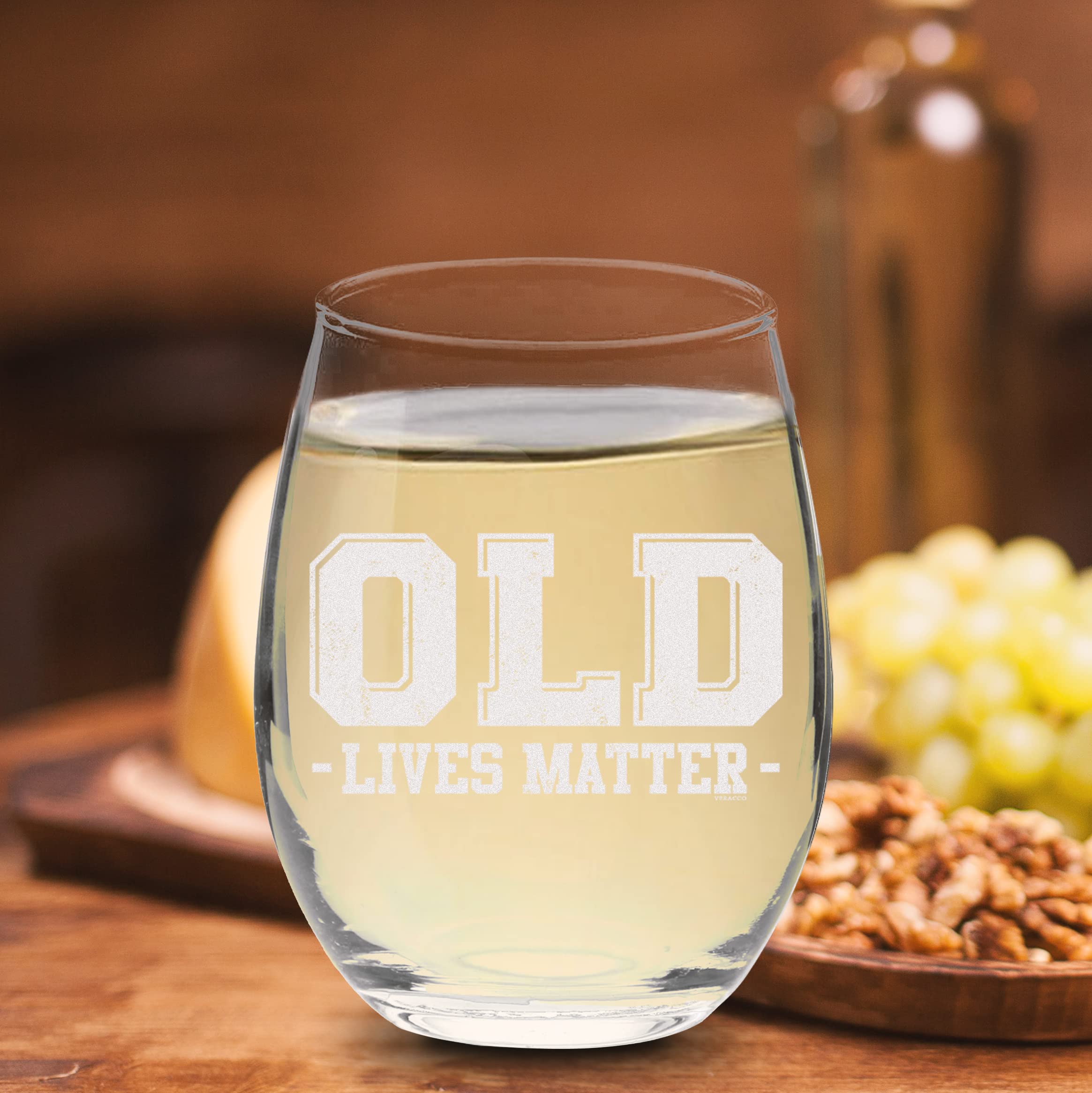 Veracco Old Lives Matter Funny Birthday Gift Bachelor Party Favors Stemless Wine Glass (Clear, Glass)