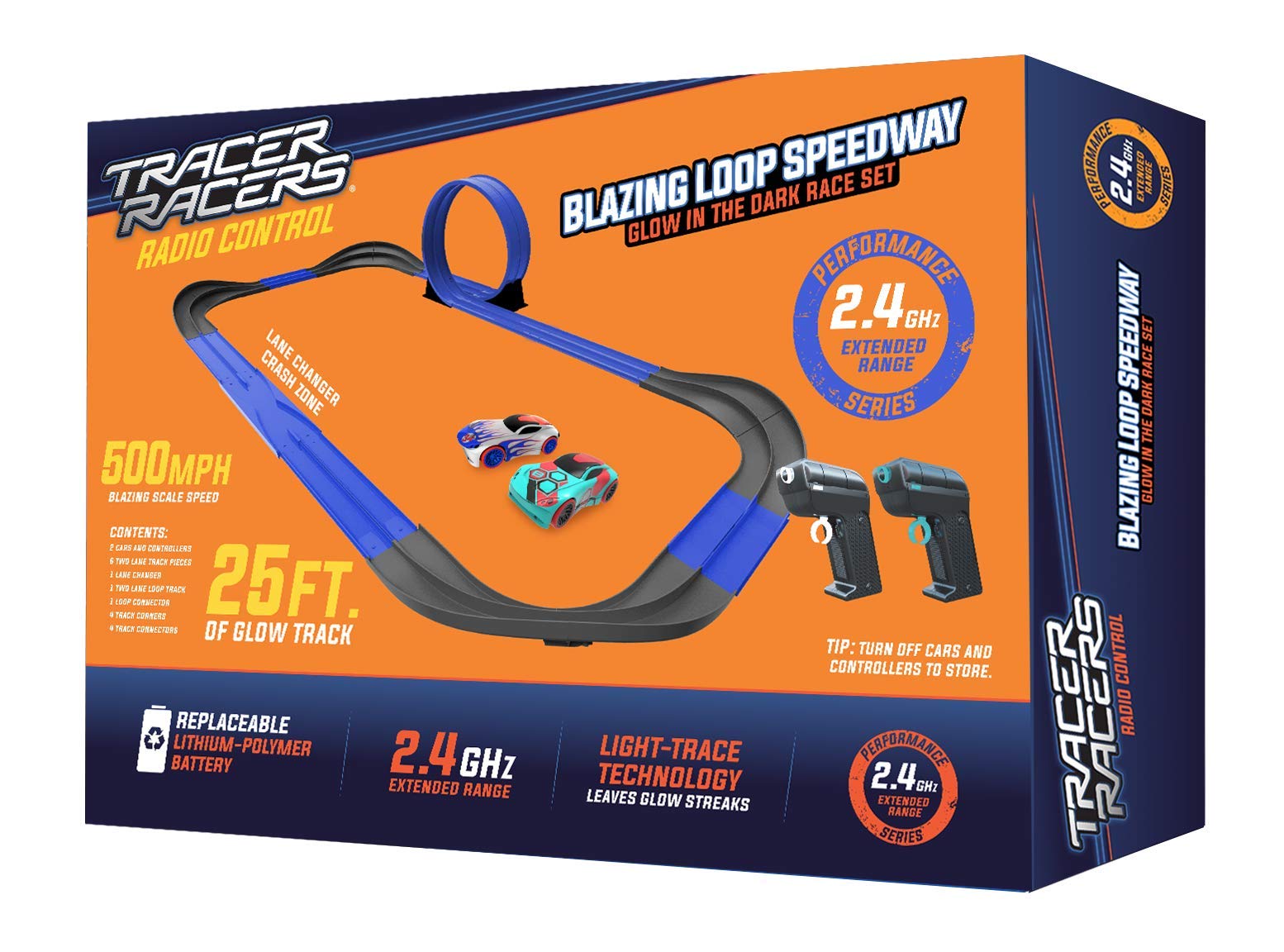 Tracer Racers 2.4 GHz Radio Control Remote Slot-Less, Cordless Racing Blazin' Loop Speedway Track Set with Two Cars