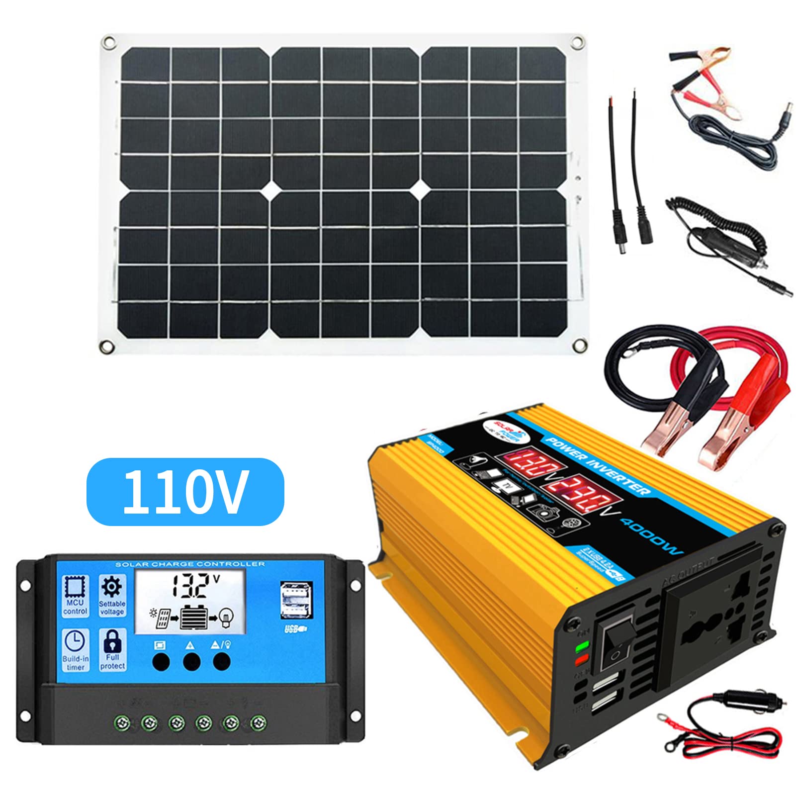 Weytoll Solar Panel System 18V 20W Solar Panel 30A Charge Controller with Dual USB Car Solar Inverter Kit Complete Power Generation Supply for Mobile Phones Sports Cameras, and 12V Car Batteries