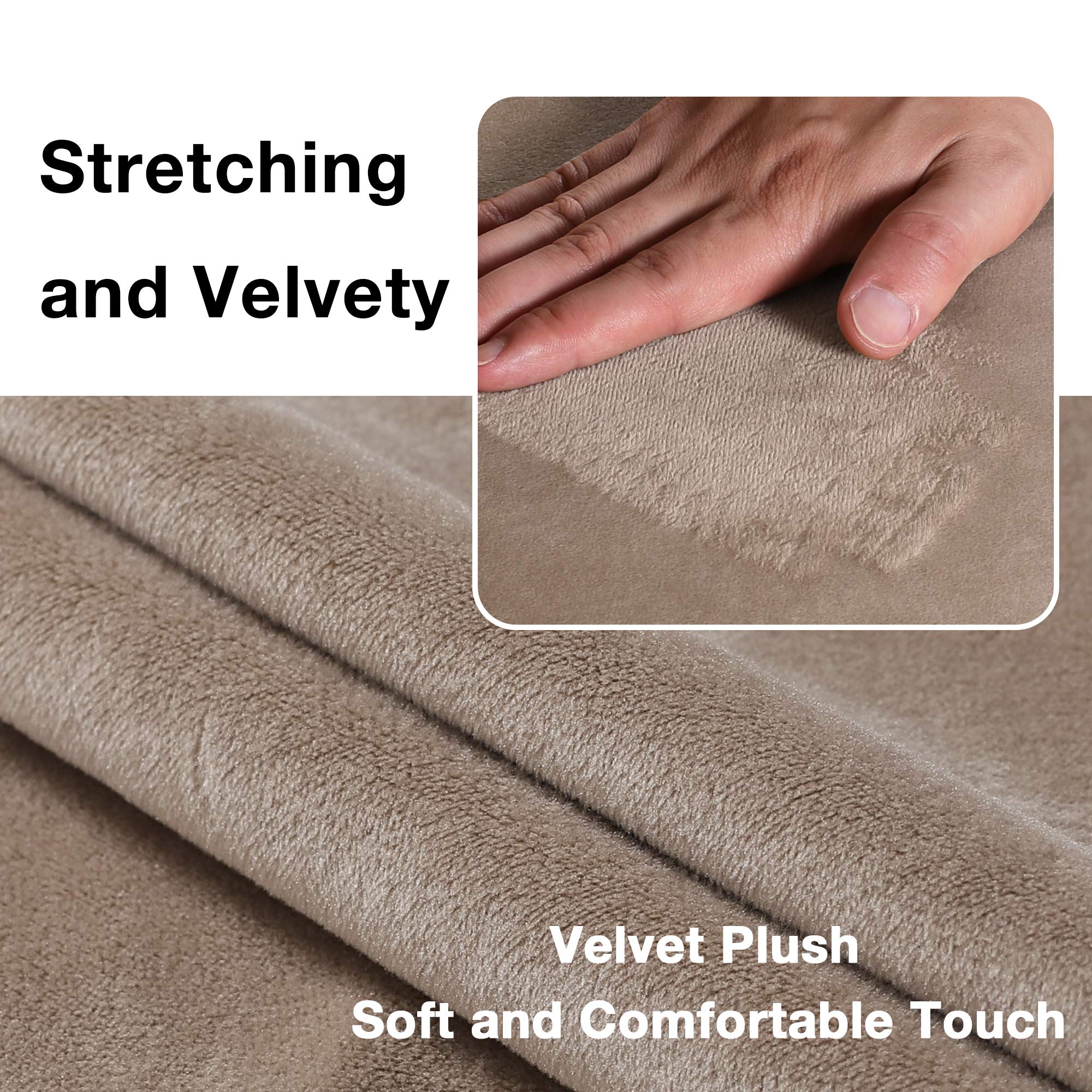 Velvet Stretch Sofa Covers Loveseat Couch Covers for 2 Cushion Couch Loveseat Covers for Living Room, Loveseat Slipcovers Pets Friendly, Thick Soft Washable, Secure with Strap (58"-72, Taupe)