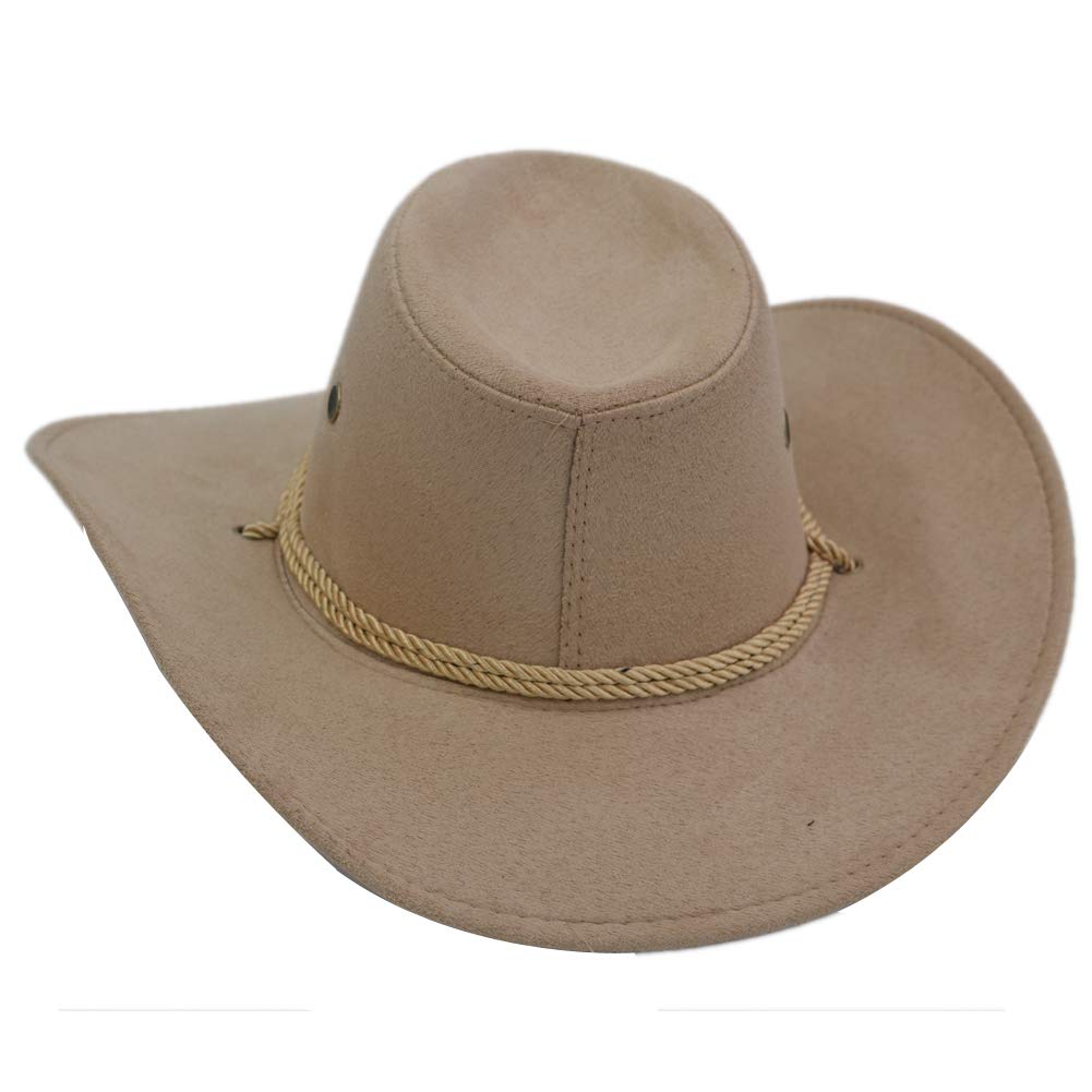 Yosang Adult Western Suede Hat Cowboy Outdoorsman Hat Travelling Summer Cap Brown