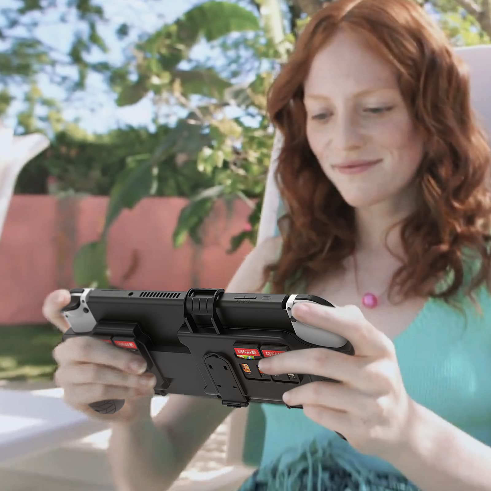 Universal Handheld Grip Case for Switch OLED, YUANHOT 3-in-1 Upgraded Ergonomic Grip Handle Holder with Adjustable Stand and Game Slots Compatible with Switch, Switch OLED & Lite Console - Black