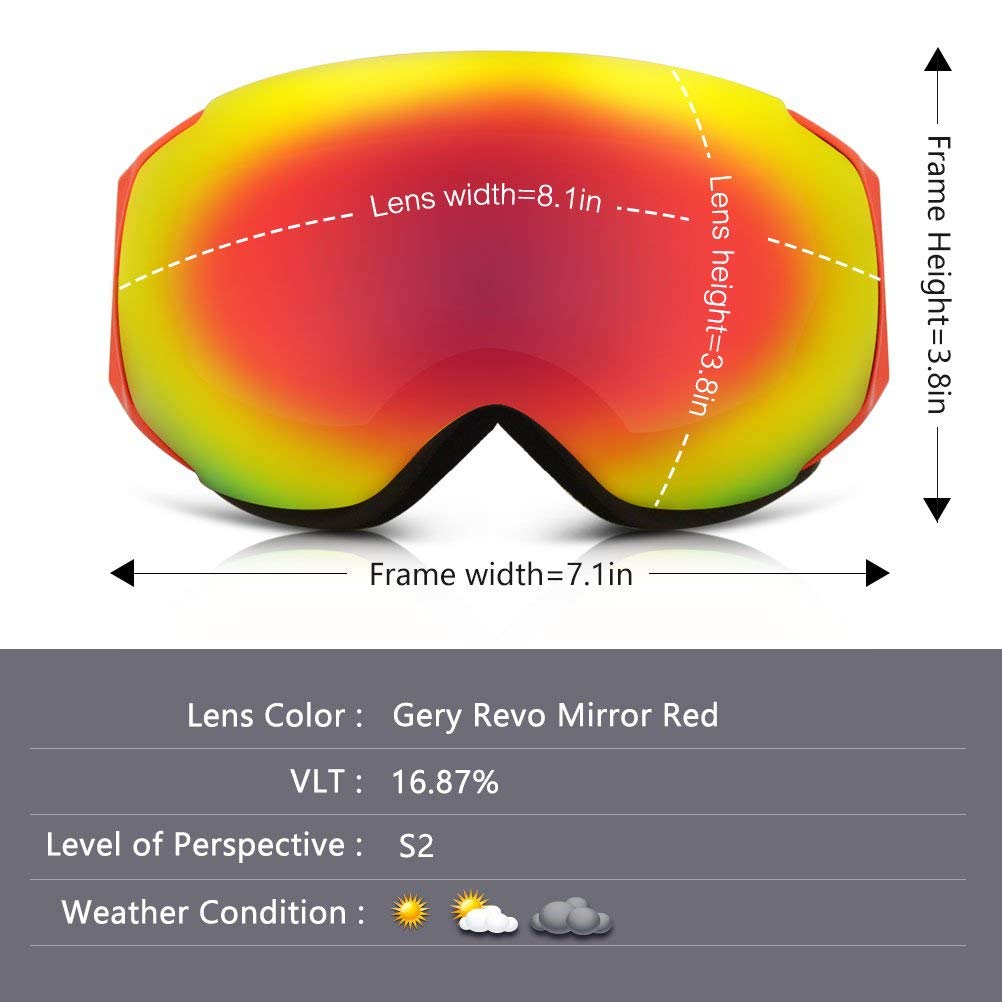 YAKAON OTG Ski Goggles UV Protection Snowboard Goggles Frameless Spherical Anti-Fog Lens for Men Women Youth …