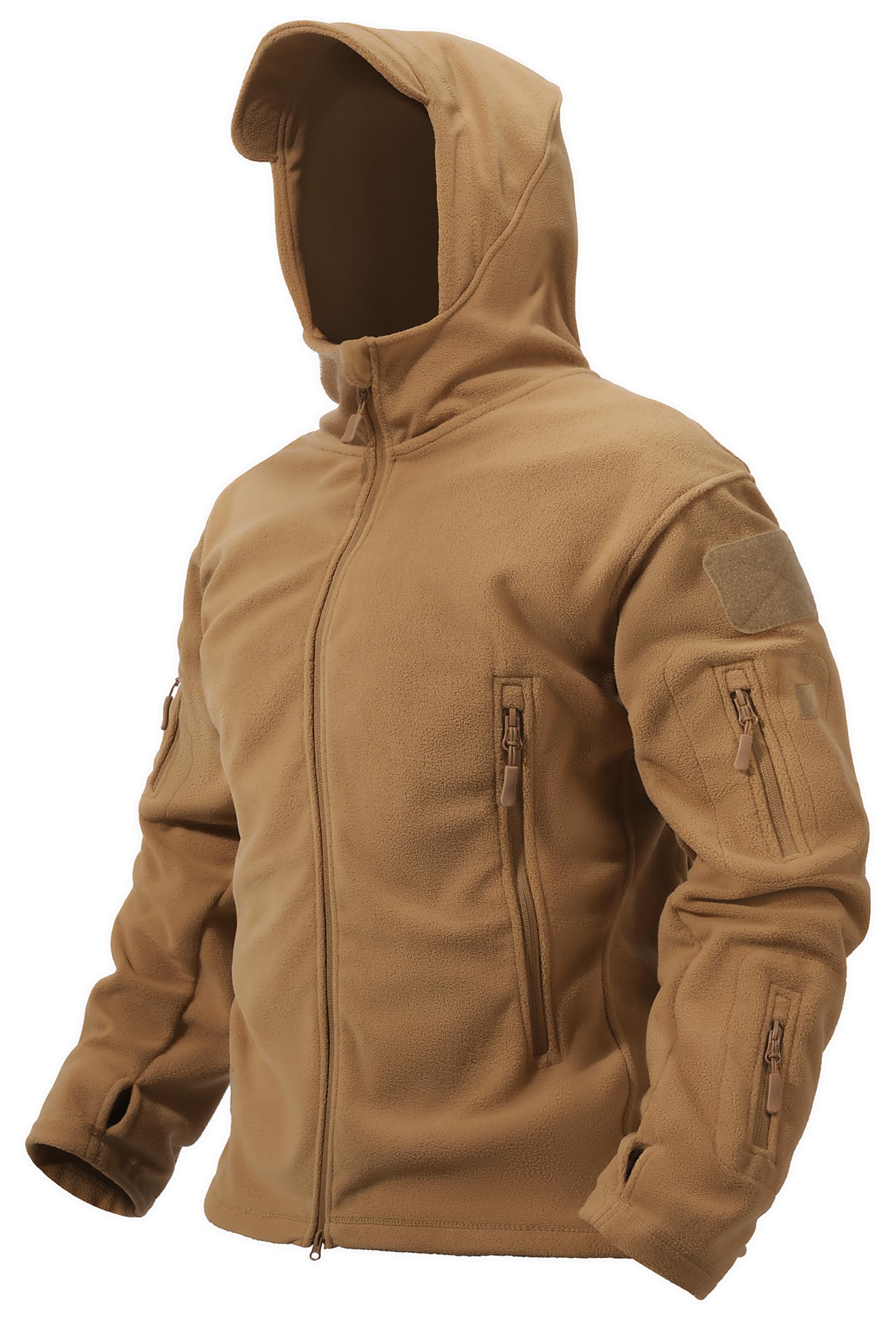 TACVASEN Tactical Hoodies for Men Windproof Fleece Hoodies Zip Up Mens Jacket Winter Warm Hoodie Hunting Brown