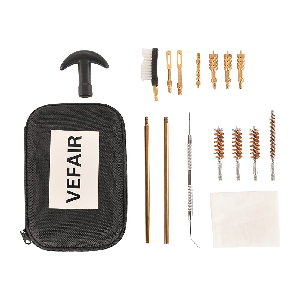 VEFAIR Universal Handgun Cleaning Gun Kit Cleaning Kit Brass Jags Tips for .357/9mm.40.45 Caliber Pistols with Zipper Closed Portable Case