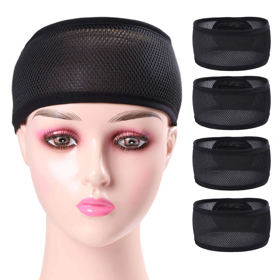ZRQ 4 Pcs Deluxe Foam Mesh Wrap Bath Makeup Hair Wraps Breathable Non Slip Adjustable Cool Mesh Fabric Soft Satin Edge Laying Scarf for Women Black#
