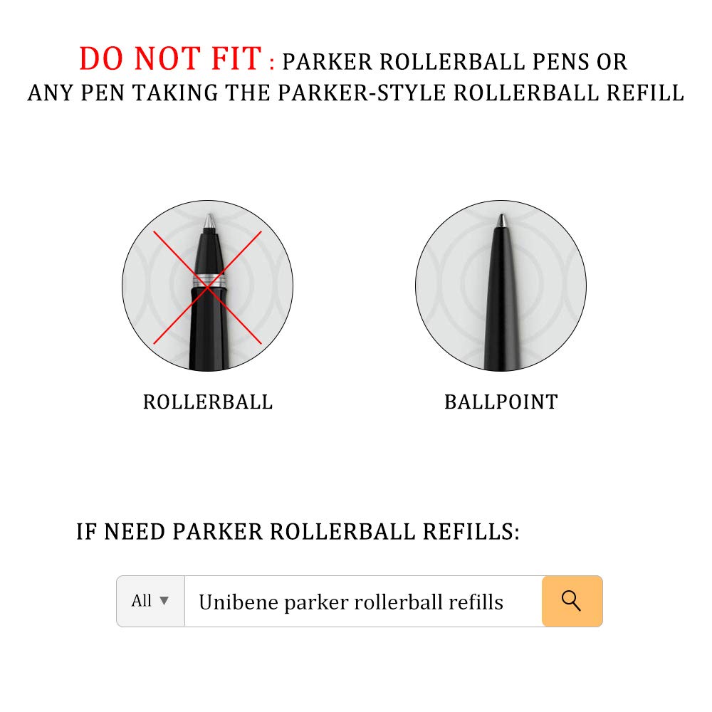 Unibene Parker Compatible Ballpoint Refills 12 Pack,1.0mm Medium Point-6 Black&6 Blue, Smooth Writing Replaceable German Ink Tactical Pen Refills for Parker Ballpoint/UZI Pen