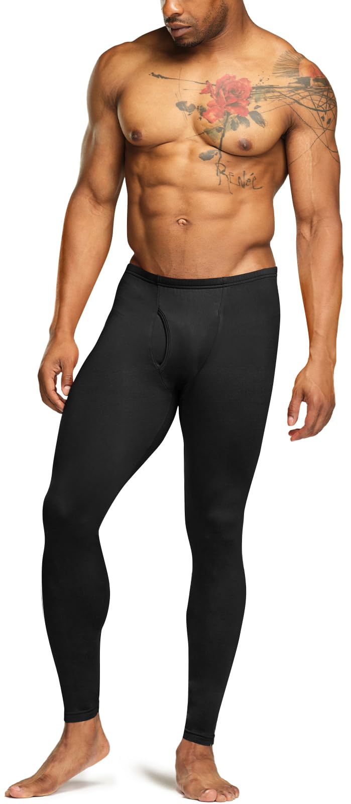 TSLA Men's Thermal Underwear Pants, Heated Warm Fleece Lined Long Johns Leggings, Winter Base Layer Bottoms, Thermal Fly-Front 2pack Black, Large