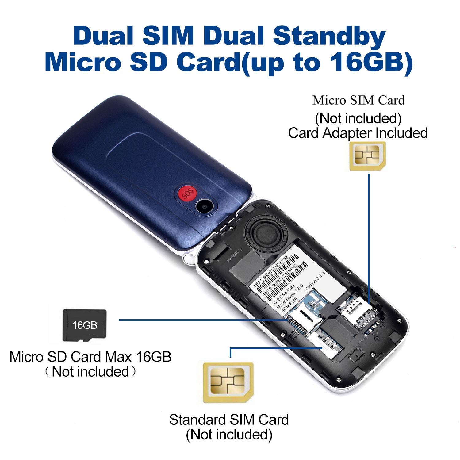 ULEWAY 3G Senior Flip Phone Unlocked with SOS Big Button T Mobile Flip Phone Dual Card 2.8 Inch Screen GSM Flip Phone Large Button Large Volume Basic Cell Phones with Charging Dock(Blue)