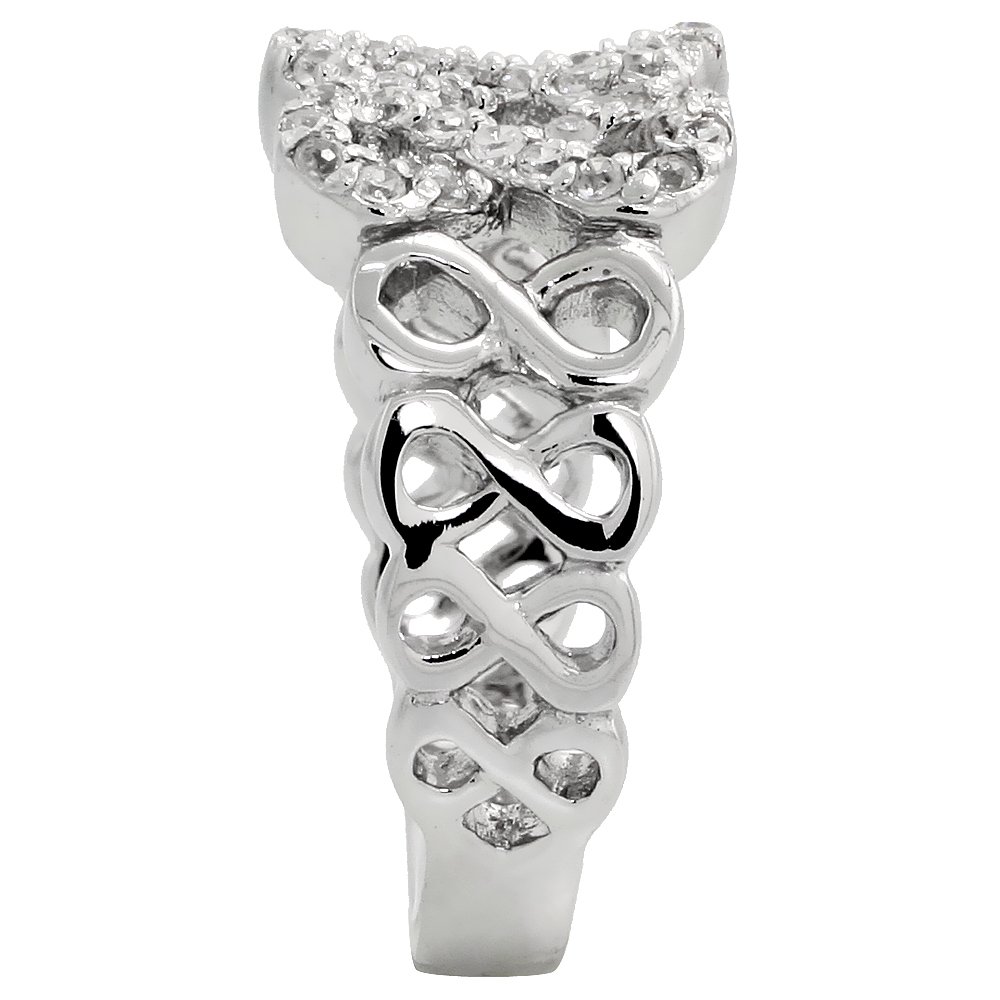 Sterling Silver Good Luck 888 Cubic Zirconia Ring with High Quality Brilliant Cut Stones, 7/16 inch (11 mm) wide, size 10