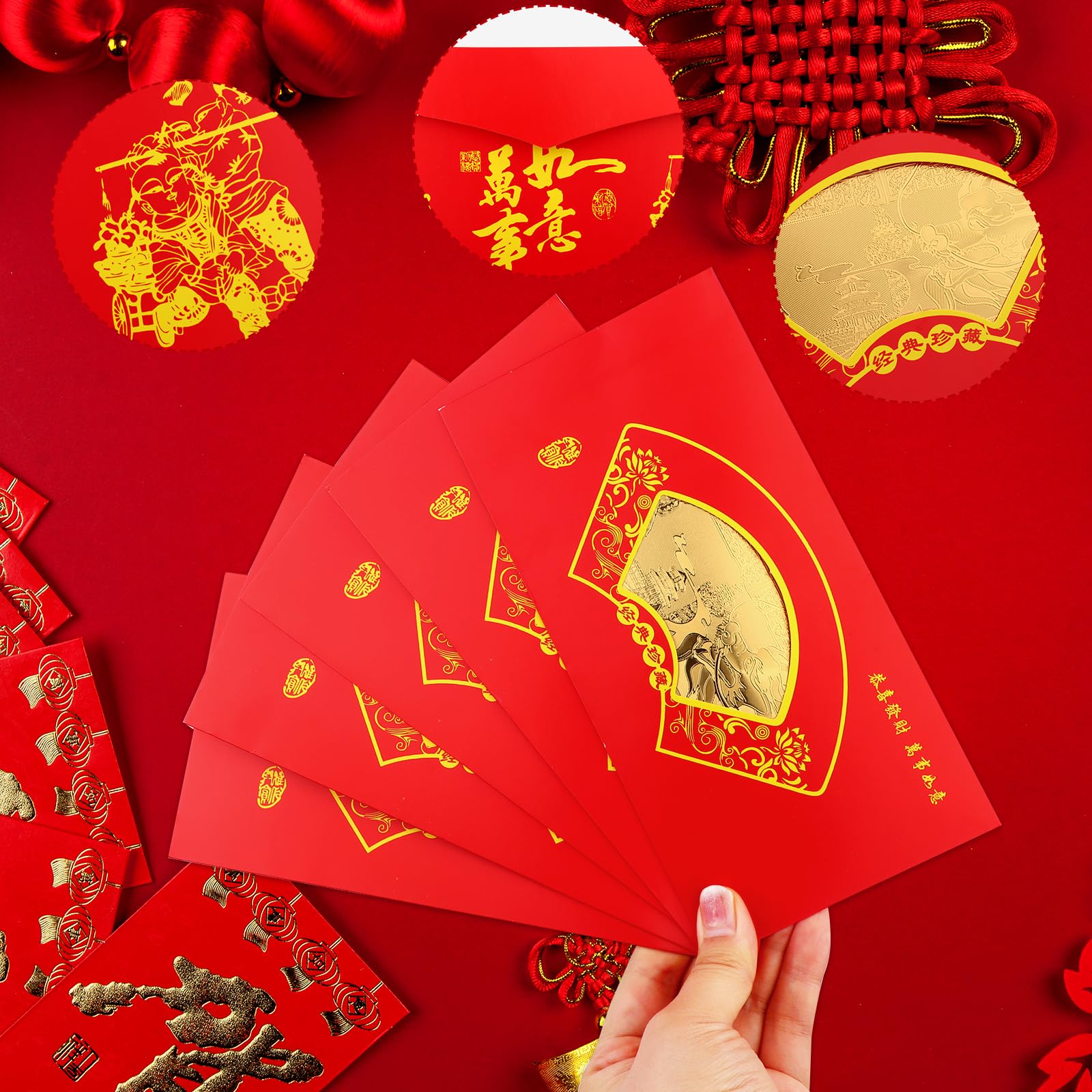 Yiphates 20Pcs Chinese Year Gold Commemorative Banknotes Snake Year Gold Banknotes with Red Money Envelopes Hong Bao Lucky Zodiac Blessing Souvenir Gift