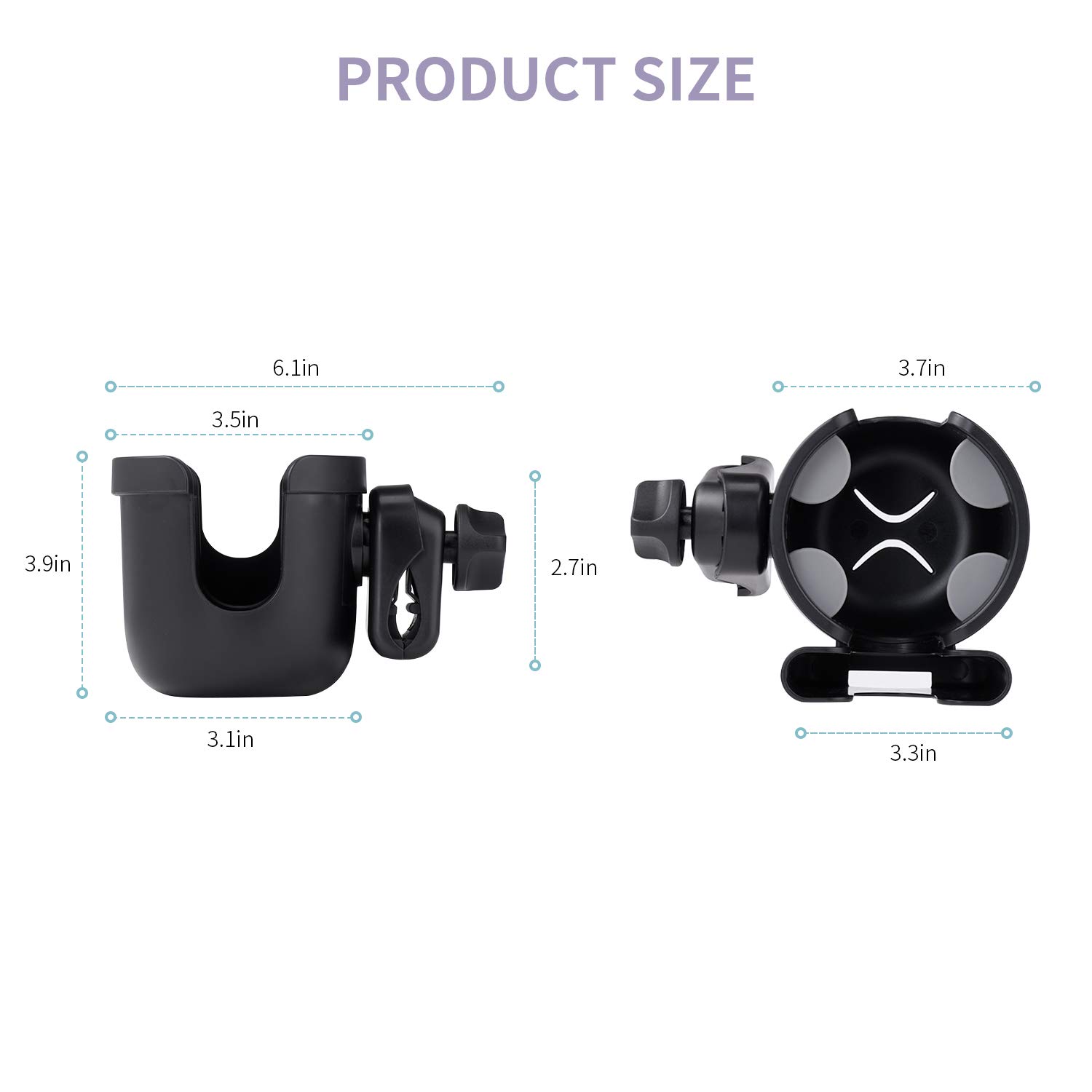 SUNVENO Stroller Universal Cup Holder, 360 Degrees Rotation 2 in 1 Large Bottle Holder with Phone Holder for Stroller, Pushchair,Wheelchair, Walker, Black
