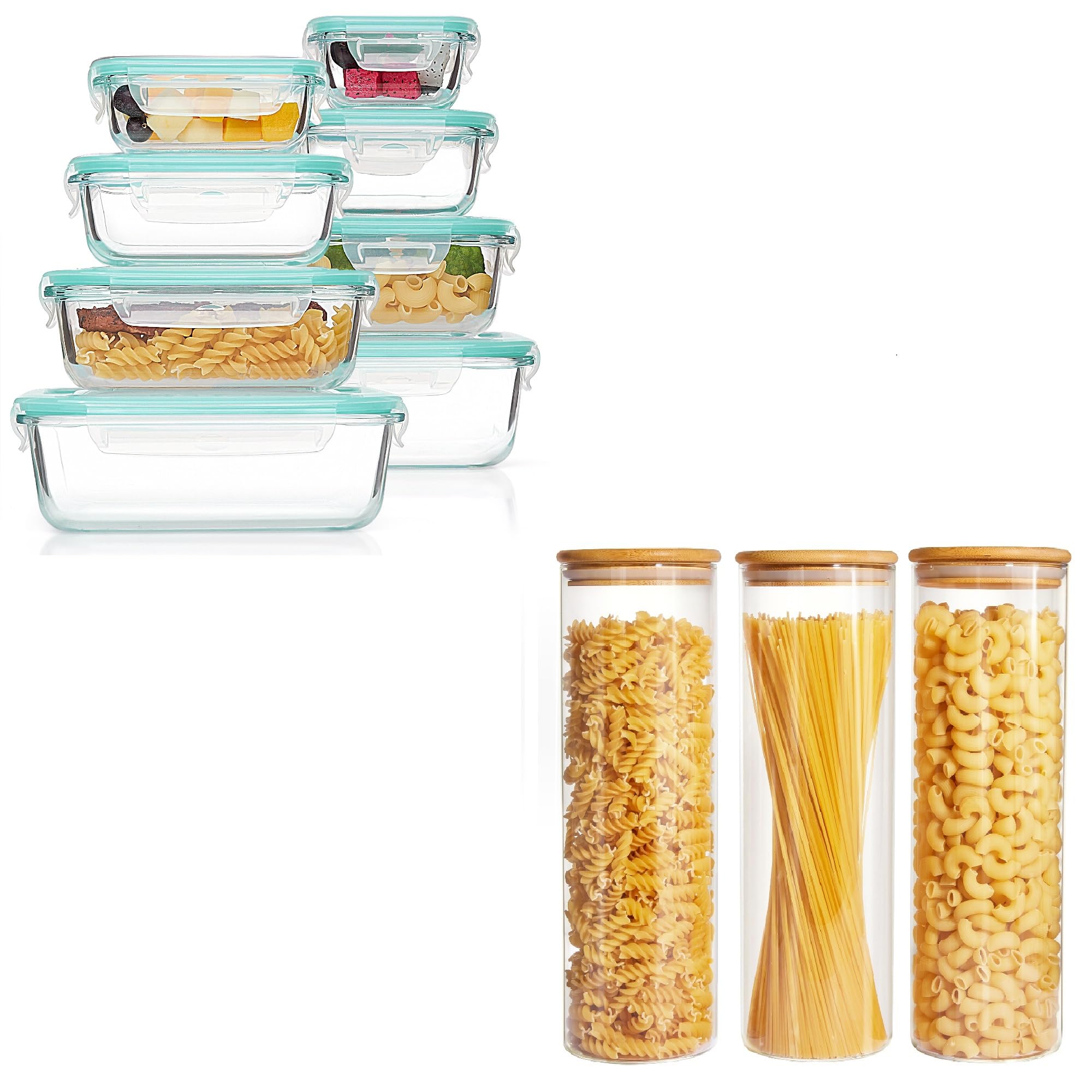 Vtopmart 8 Pack Glass Food Storage Containers and 3 Pack 70oz Glass Jars with Bamboo Lids