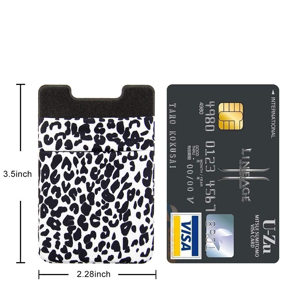 SHANSHUI Phone Wallet, 2 Pack Lycra Phone Card Holder Stick On Wallet Card Holder Pocket Compatible for iPhone, Android and All Smartphones-White Cheetah