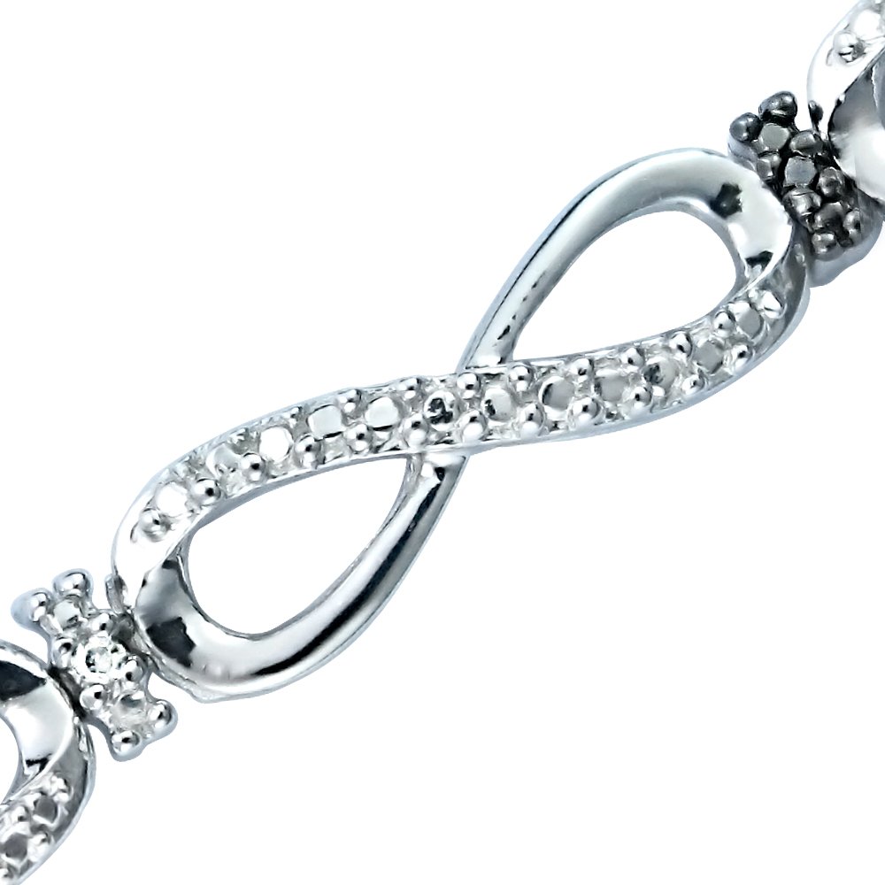 Sterling Silver Genuine Black and White Diamond Infinity Link Bracelet, 7.5"