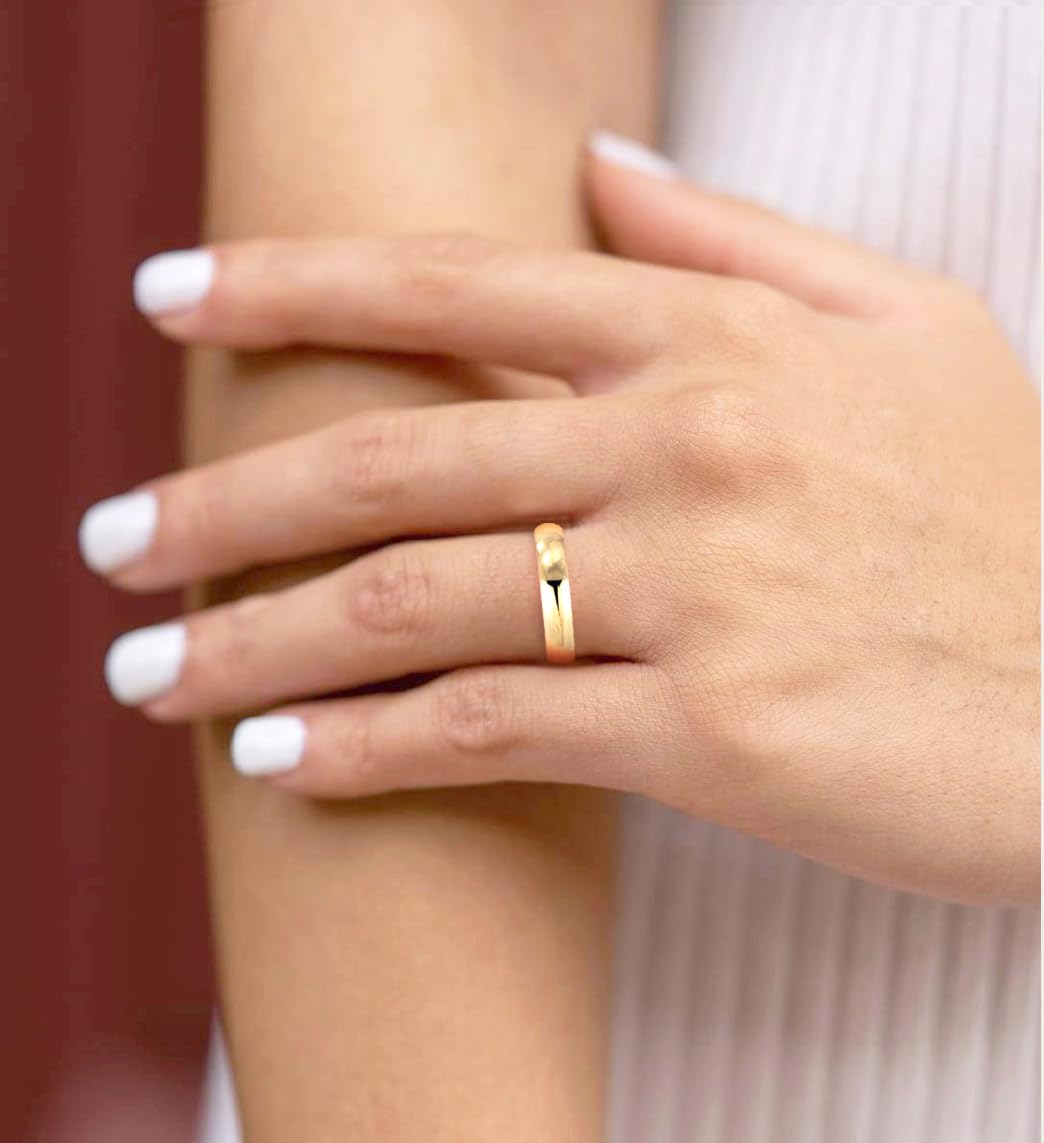 TIGRADE 2mm 4mm 6mm Gold Titanium Ring Plain Dome High Polished Wedding Band Comfort Fit Size 3-13.5, 4mm, Size 8