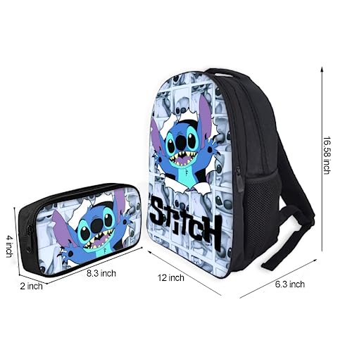 xfwevuz Backpack Pencil Case 2 Piece Set with 2 Cute Cartoon Pendants 16 Inch large Capacity Backpacks Lightweight Laptop