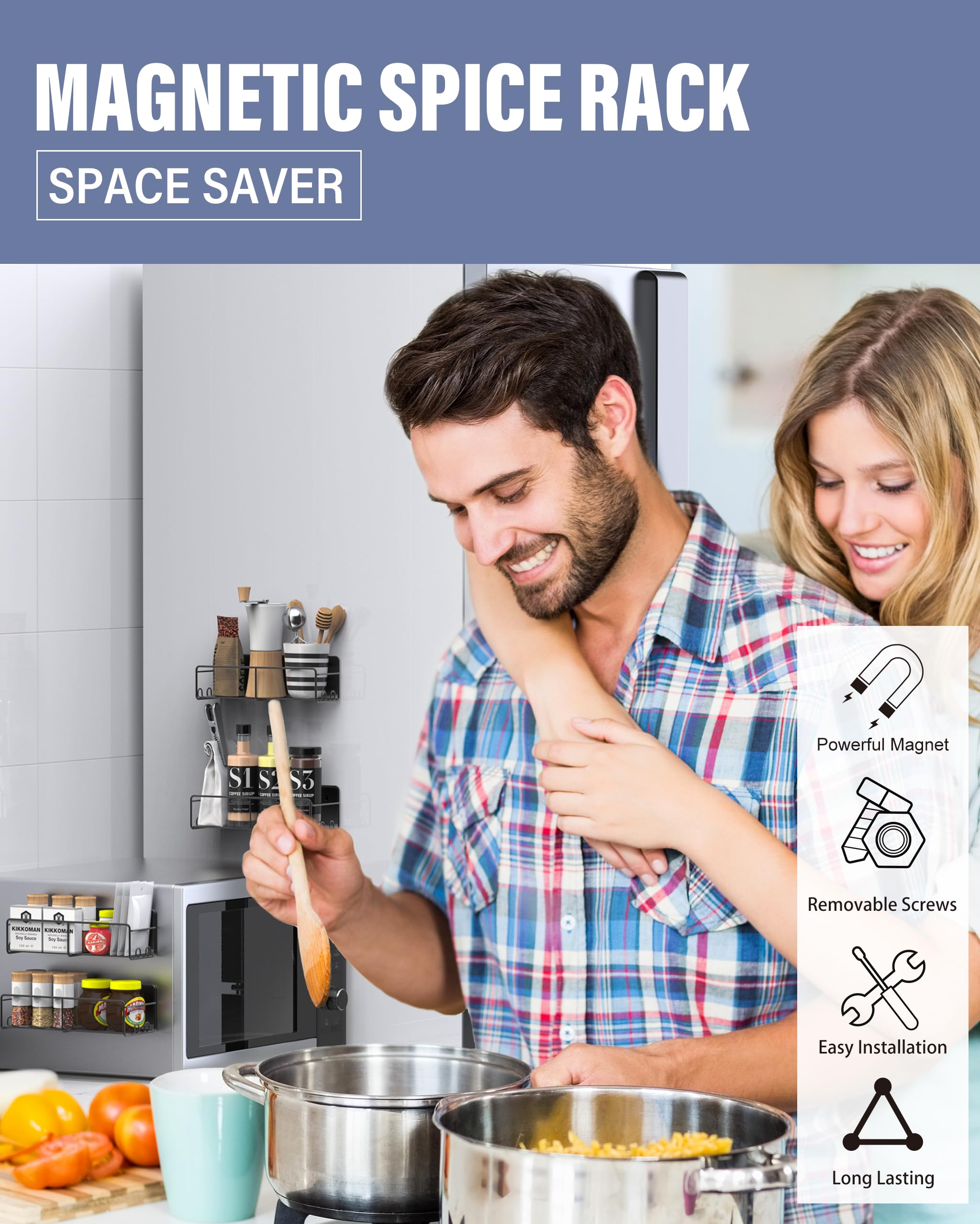 XHENEEB Magnetic Spice Rack for Refrigerator 4 Pack Magnetic Spice Rack Fridge Organizers and Storage Metal Magnetic Shelf