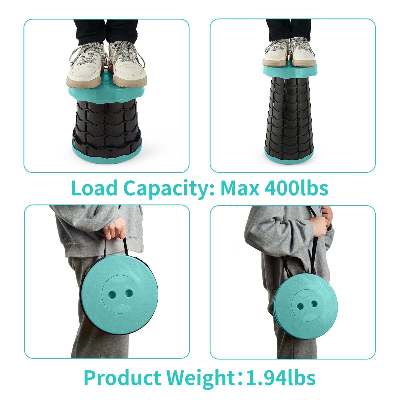 UPEOR Camping Stool, Collapsible Stool with Adjustable Strap, Foldable Stool with Load Capacity 400lbs,Telescoping Portable Stool for Outdoor Camping Fishing Hiking Travelling Garden BBQ Indoor