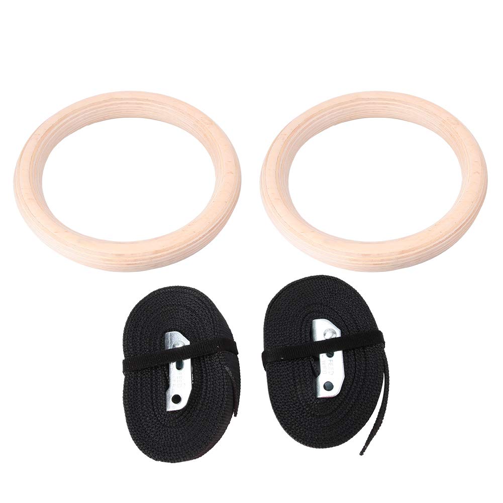 VGEBY Professional Gymnastic Rings Strength Training Birch Wooden Rings with Polyester Straps