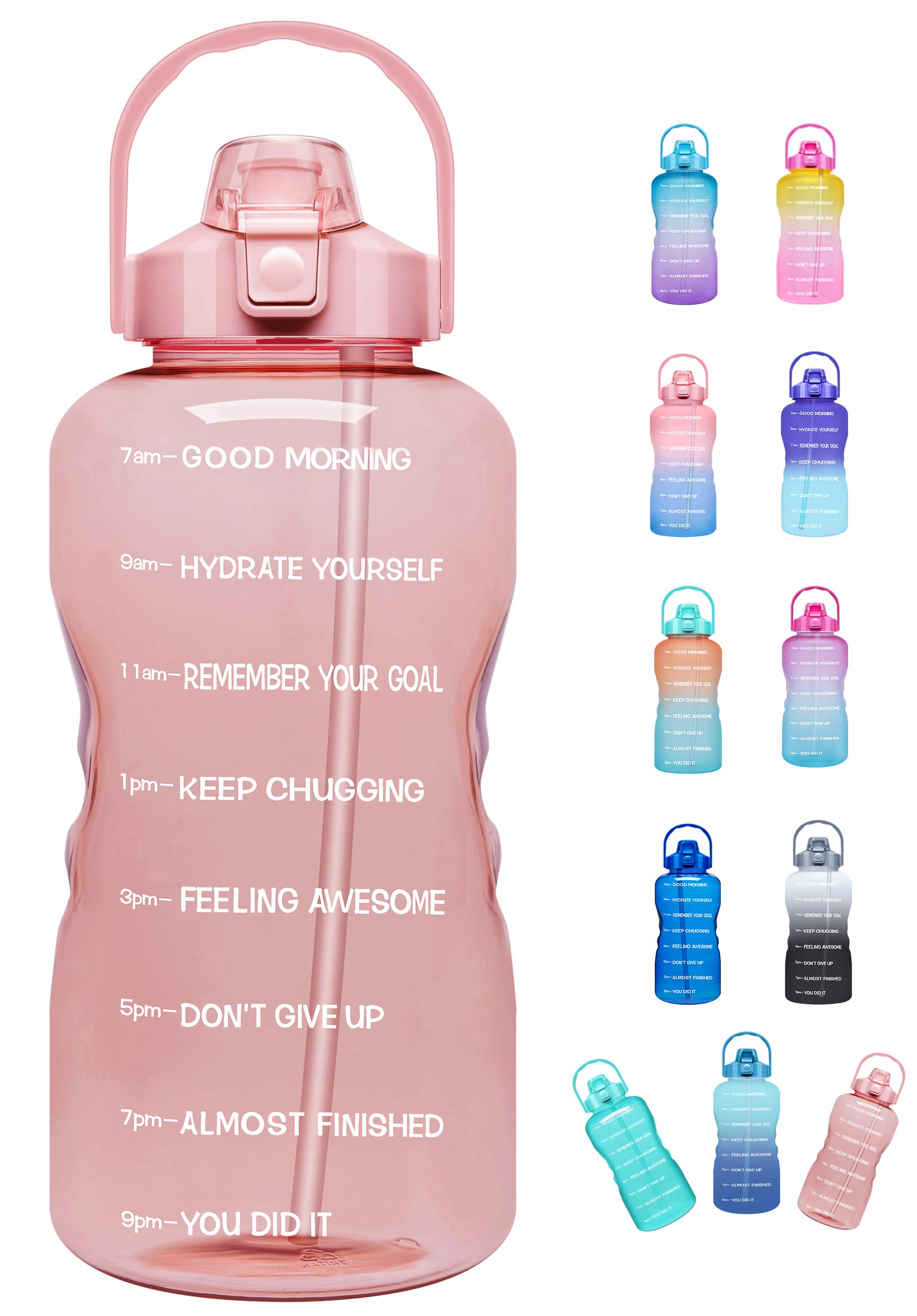 Venture Pal Large Half Gallon/64oz Motivational Water Bottle with Time Marker & Straw,Leakproof Tritan BPA Free Water Jug,Ensure You Drink Enough Water Daily for Fitness,Gym,Sports-Light Pink