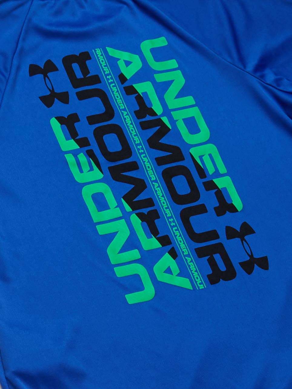 Under Armour Tech Branded Tape Back Hit Short Sleeve T-shirt, Versa Blue (486)/Vapor Green, Youth X-Small