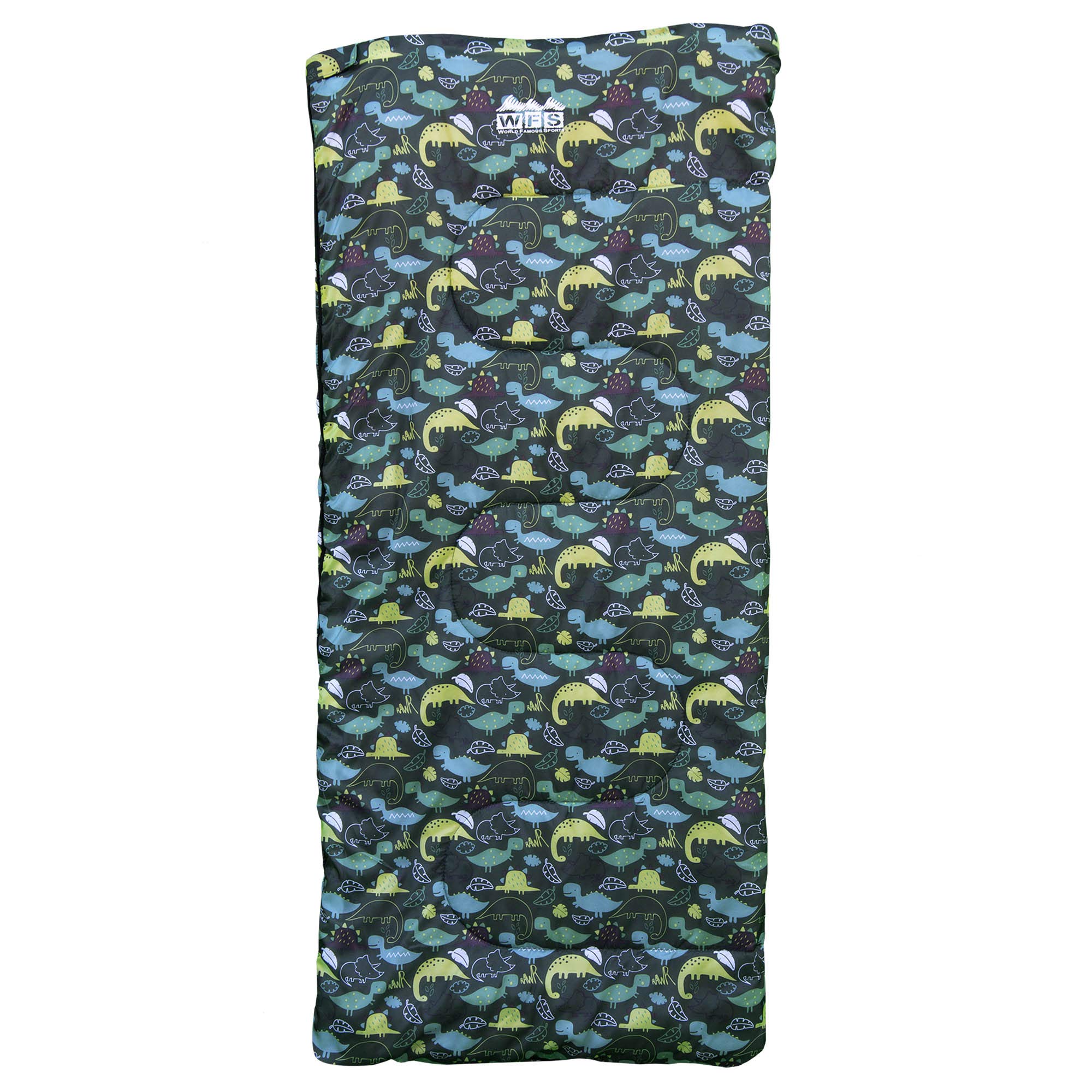 WFS Kids 55" x 25" Dinosaur 50 Degree Sleeping Bag with Backpack Stuff Sack, Green