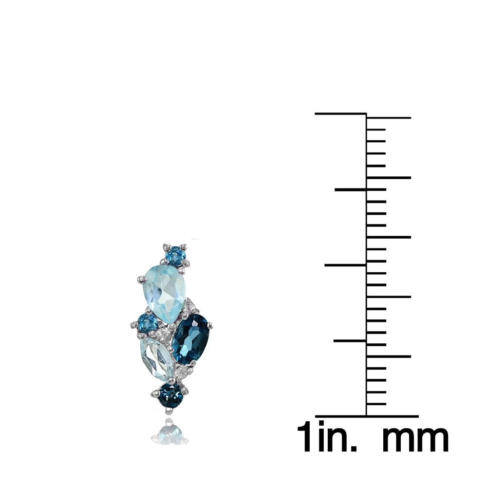 Sterling Silver London Blue, Blue Topaz, and White Topaz Cluster Tonal Drop Earrings