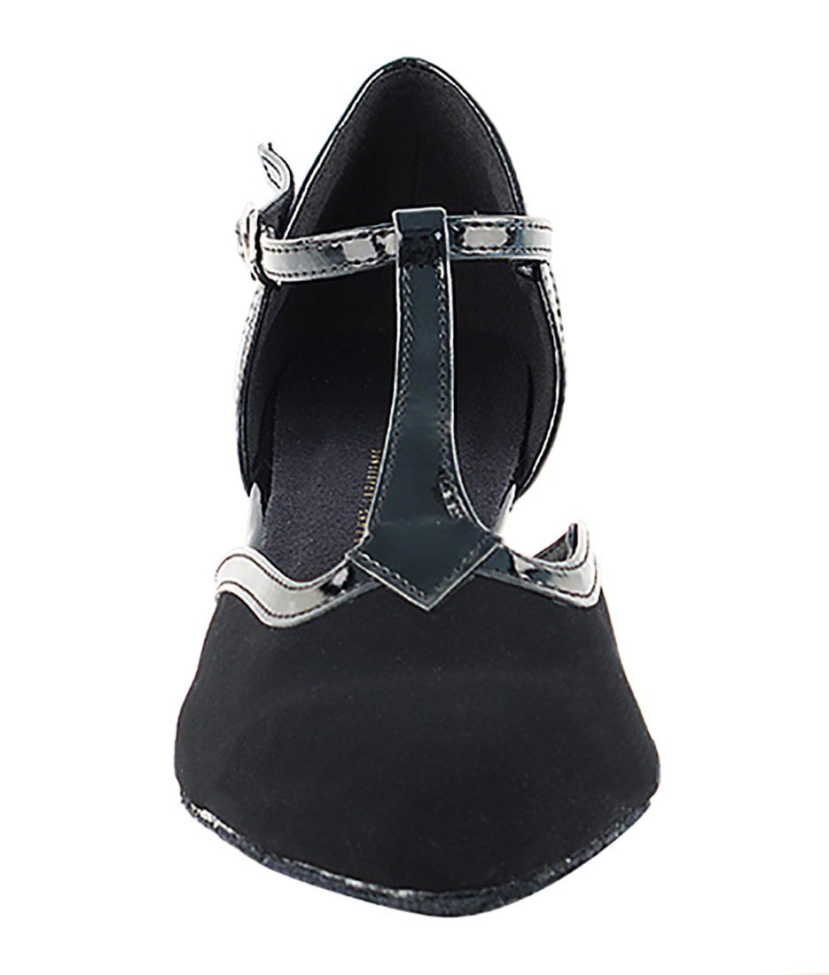 Very Fine Dance Shoes - Ladies Practice, Cuban Low Heel, Waltz Ballroom Dance Shoes - 9627-2.5-inch Heel and Foldable Brush Bundle - Black Nubuck - Black Trim - 9