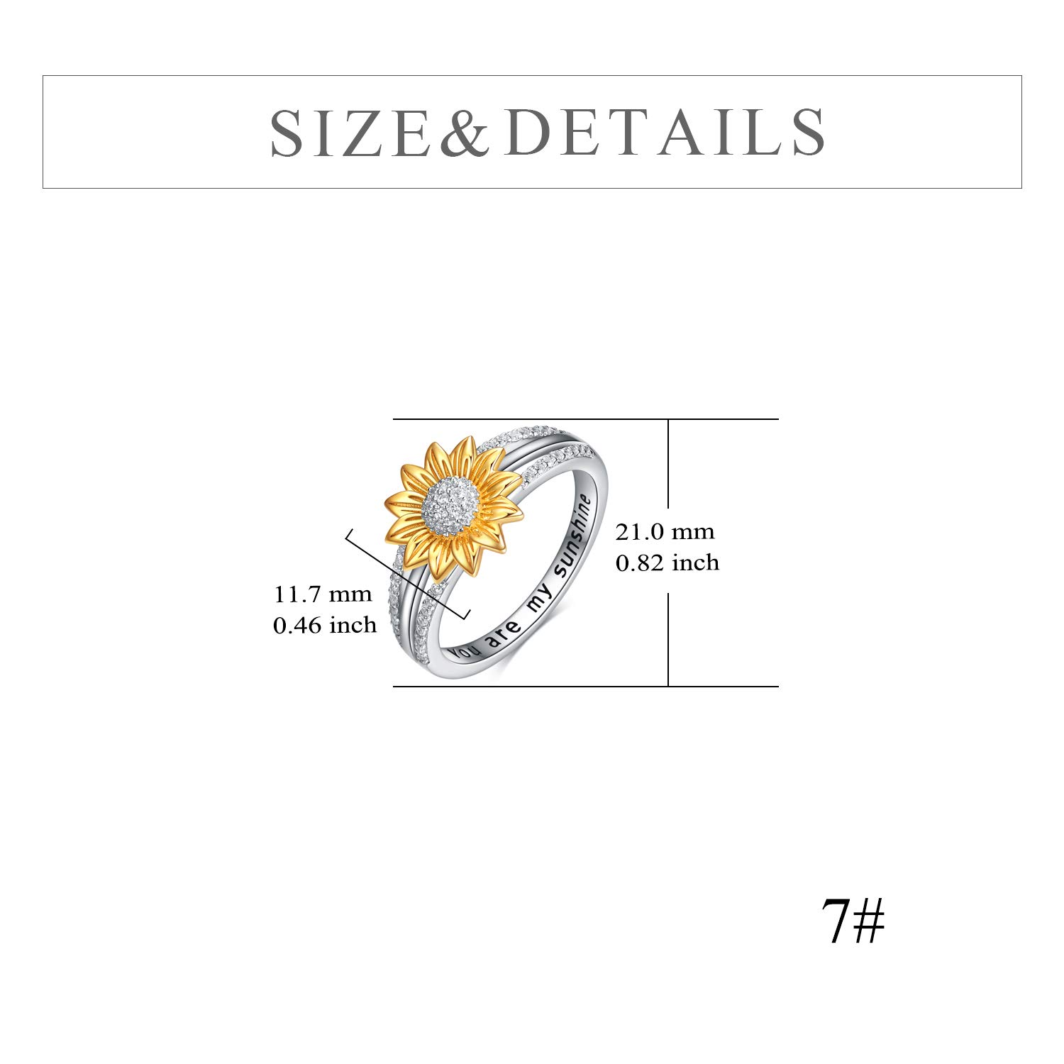 YFN Sterling Silver You are My Sunshine Sunflower Statement Ring with Cubic Zirconial Band Gifts (8)
