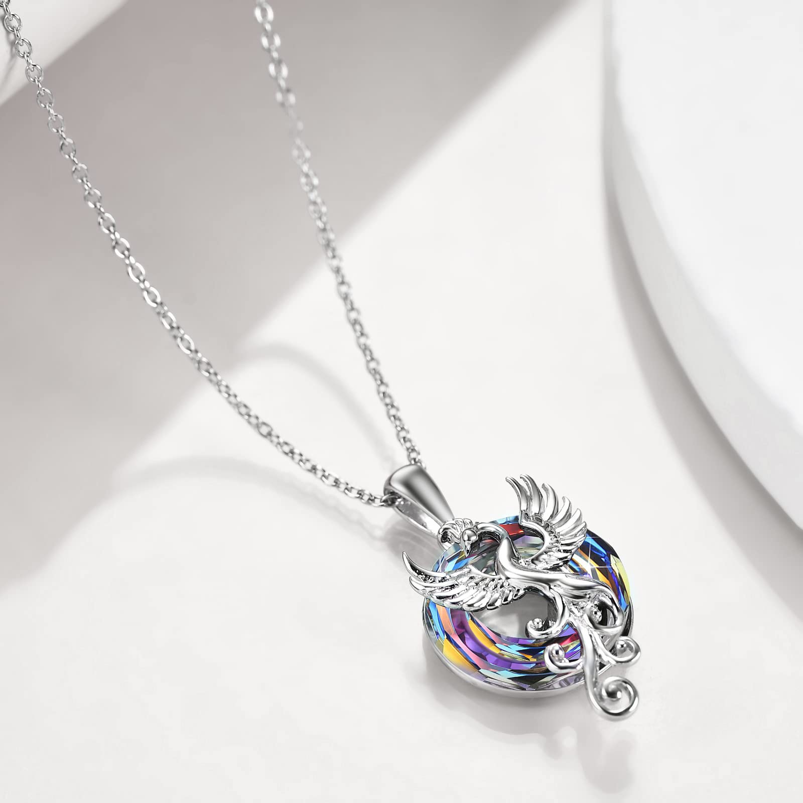 YAFEINI Phoenix Pendant Necklace 925 Sterling Silver Jewelry Gifts for Women Mom (Volcanic crystal)
