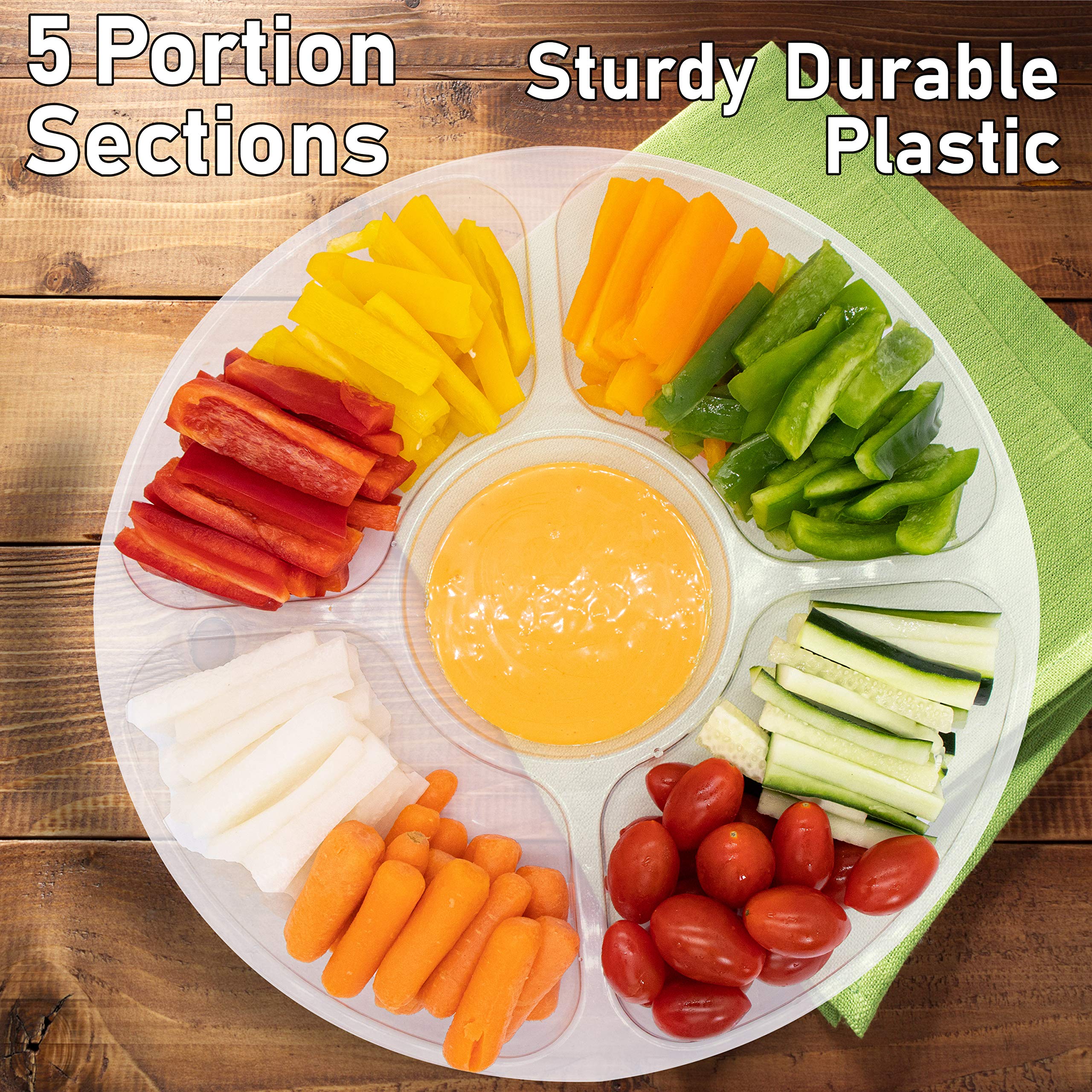 Upper Midland Products 12" Plastic Round Party Serving Tray 5 Compartments 6 Pk Clear Fruits Veggies BPA Free