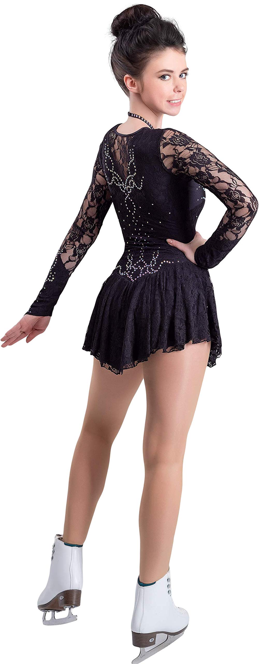 SG.MODA Figure Skating Dress, Bundle with Scrunchie/Italian Fabric, Made in Europe Style: A14 / Black Blue/Size: Medium