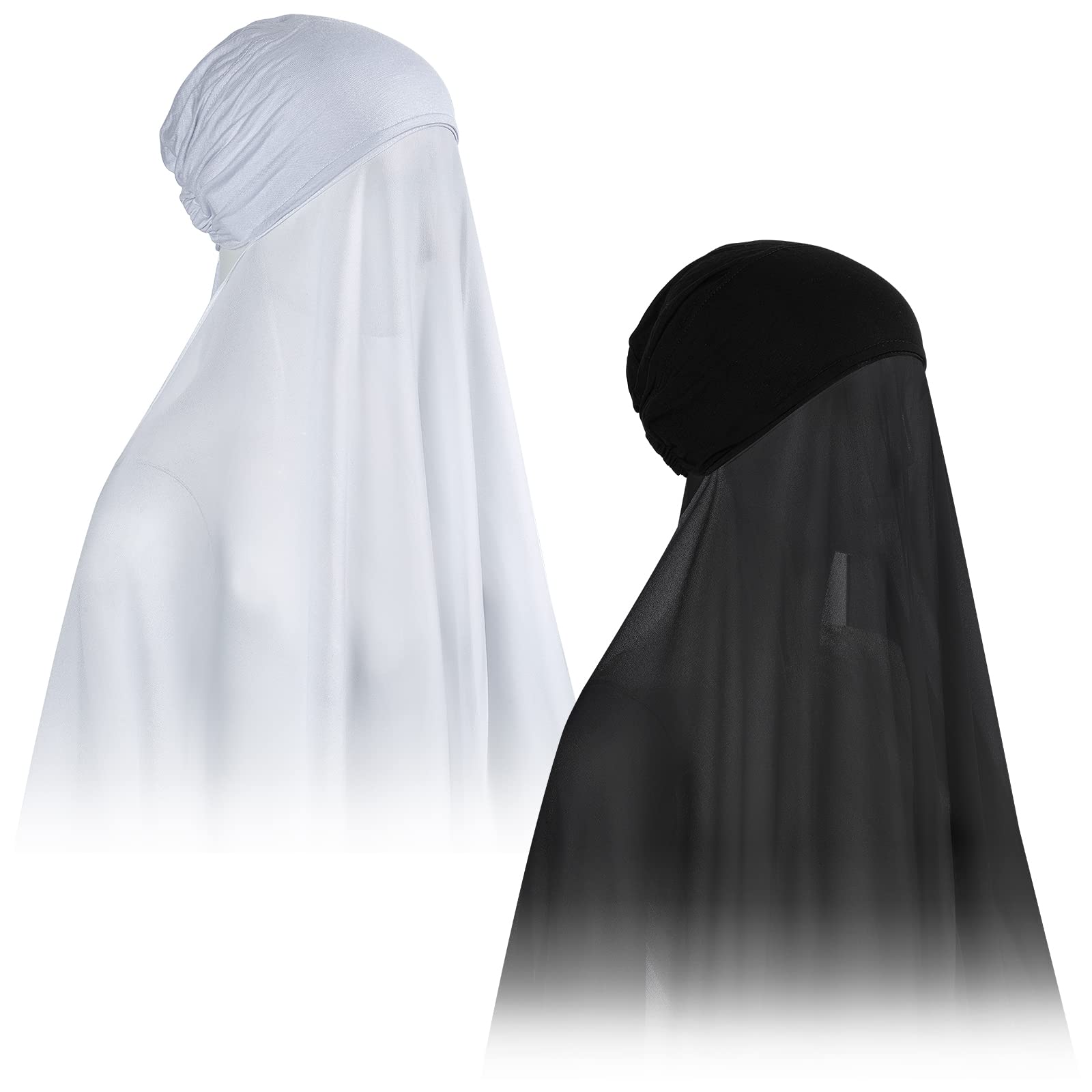 Taiyin 2 Pieces Women Hijab with Tie Back Undercap Instant Chiffon Hijab Solid Color Muslim Chiffon Head Wraps Soft Hijab for Women Muslim, Multicolor