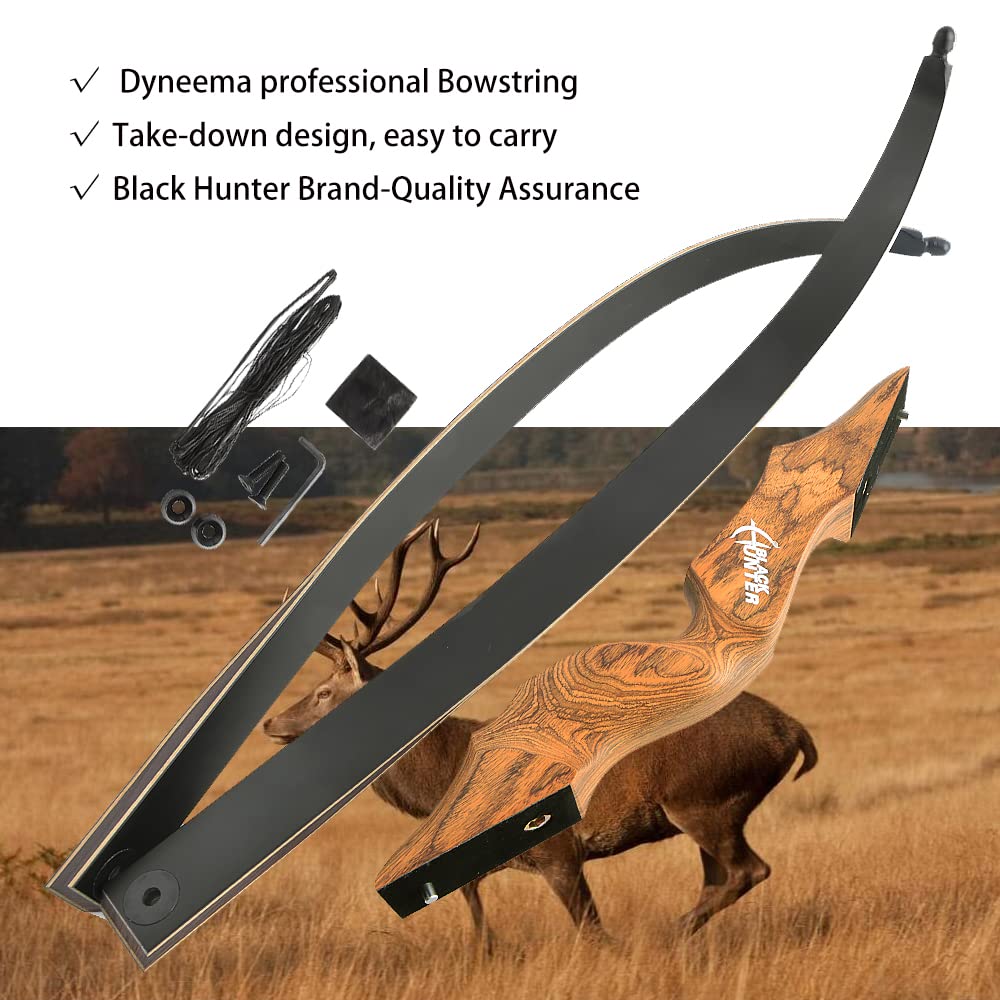ZSHJGJR 60” Black Hunter Original Recurve Bow for Adults American Hunting Longbow Archery Bow 20-60lbs Right Handed for Archery Hunting Shooting Practice (Orange, 50lbs)