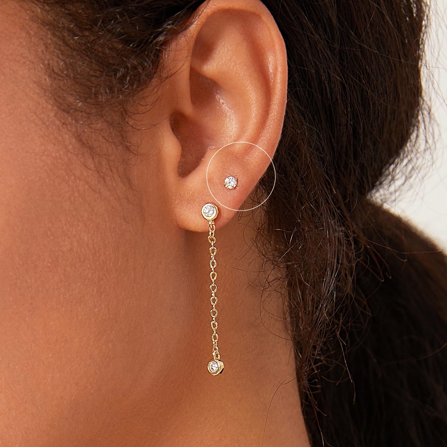 Tiny 3mm CZ Stud Flat Back Earrings for Women 14k Gold | Cartilage Earring Helix Tragus Conch Piercing Jewelry | Screw Back Gold Stud Earrings for Women