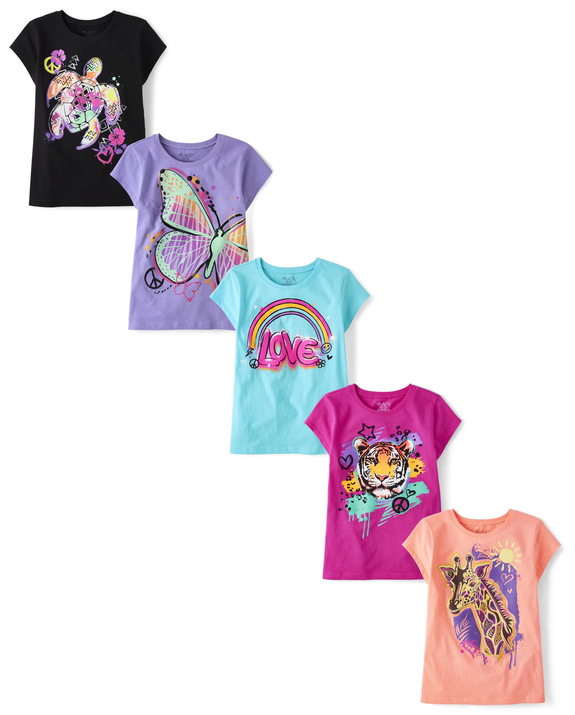 The Children's Place Animals Short Sleeve Graphic T-Shirts, Multipacks, Boots Bows & Rodeos/This Girl Loves Horses-2 Pack, Large