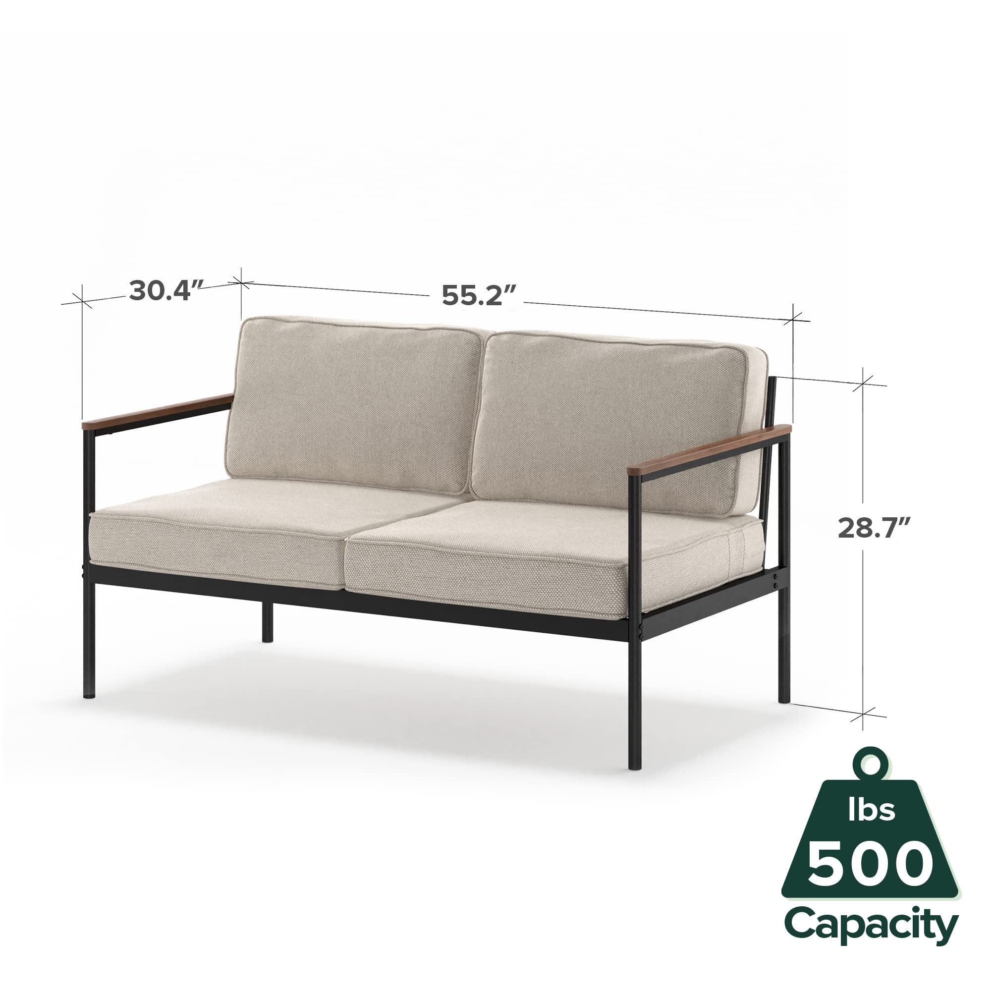 ZINUS Savannah Aluminum and Bamboo Outdoor Sofa with Cushions / Premium Patio Sofa / Weather Resistant and Rust Proof / Easy Assembly