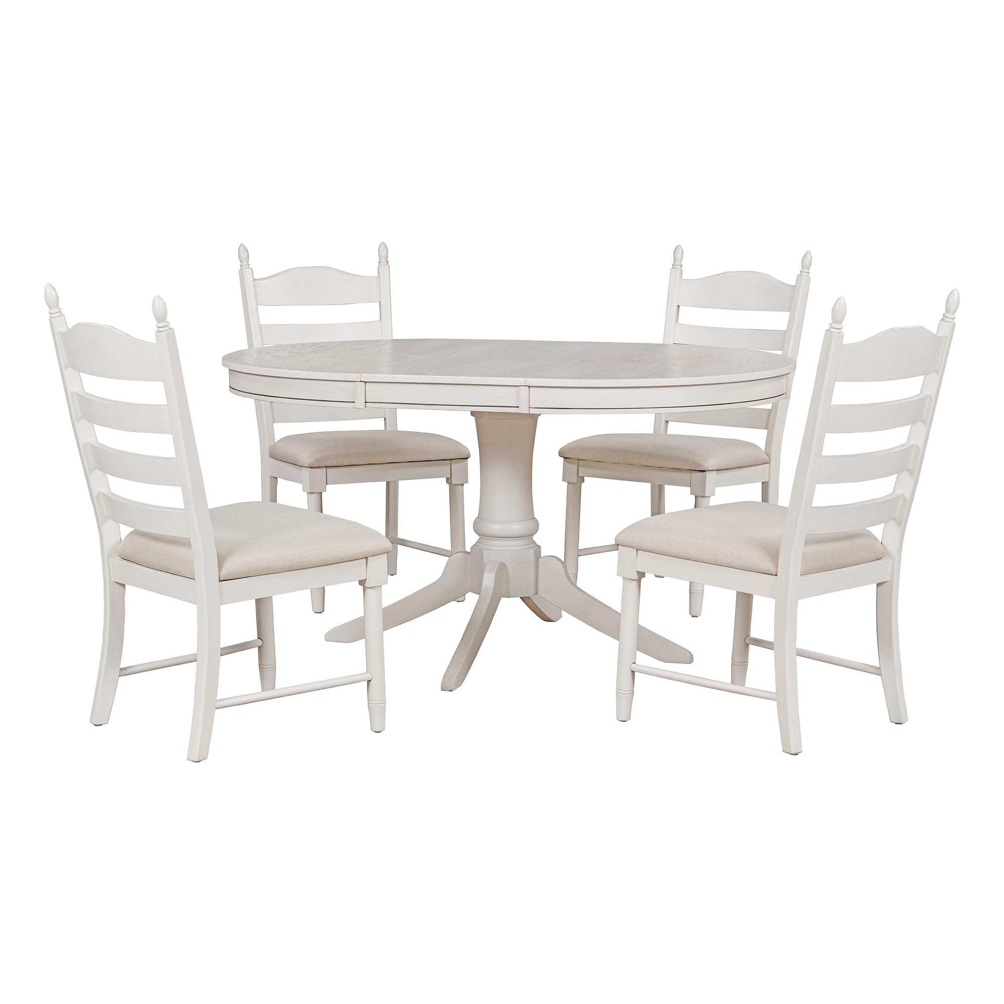 Wood 5-Piece Dining Table Set, Round Table with 4 Upholstered Dining Chairs for Kitchen Dining Room (Gray Table + Beige Chair)