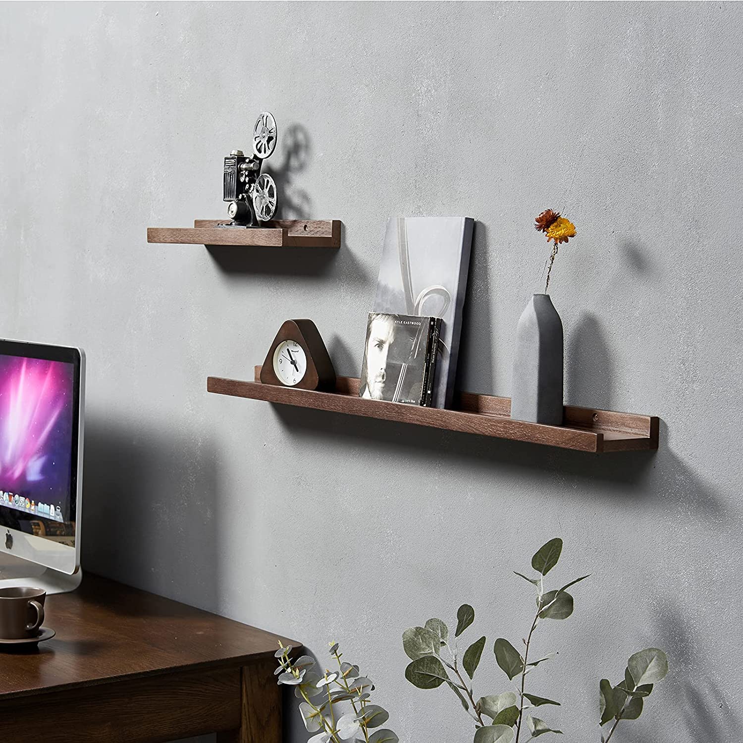 Recogwood 12 Inch Walnut Floating Shelves, 6'' Deep Solid Oak Wood Shelf, Rustic Wall Shelves for Decor and Storage, Picture Ledge Shelf for Bedroom/Bathroom/Living Room/Kitchen